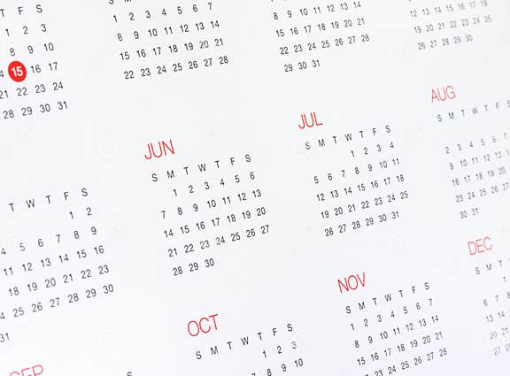 Calendar with Months and Days Stock Image - Image of engagement ...