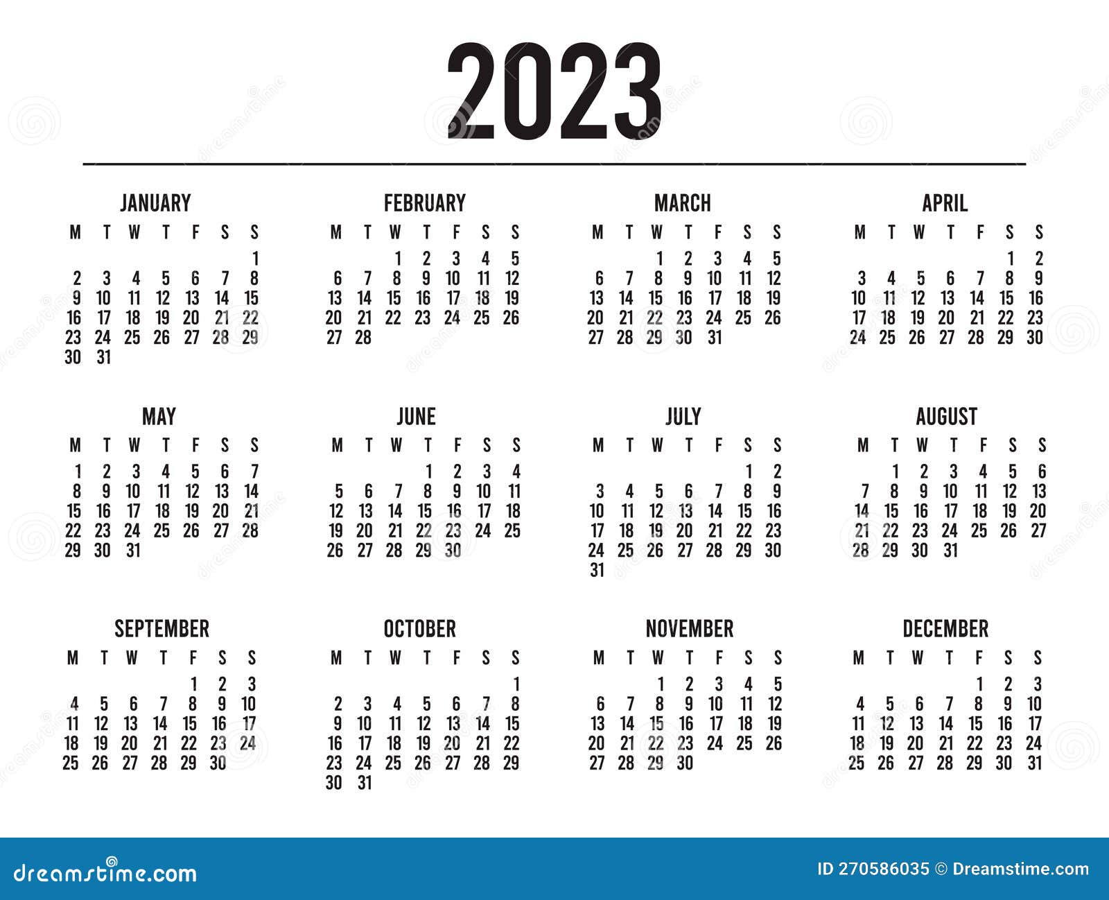 Calendar 2023 with 12 Months. Office Classic Simple Clean Annual ...