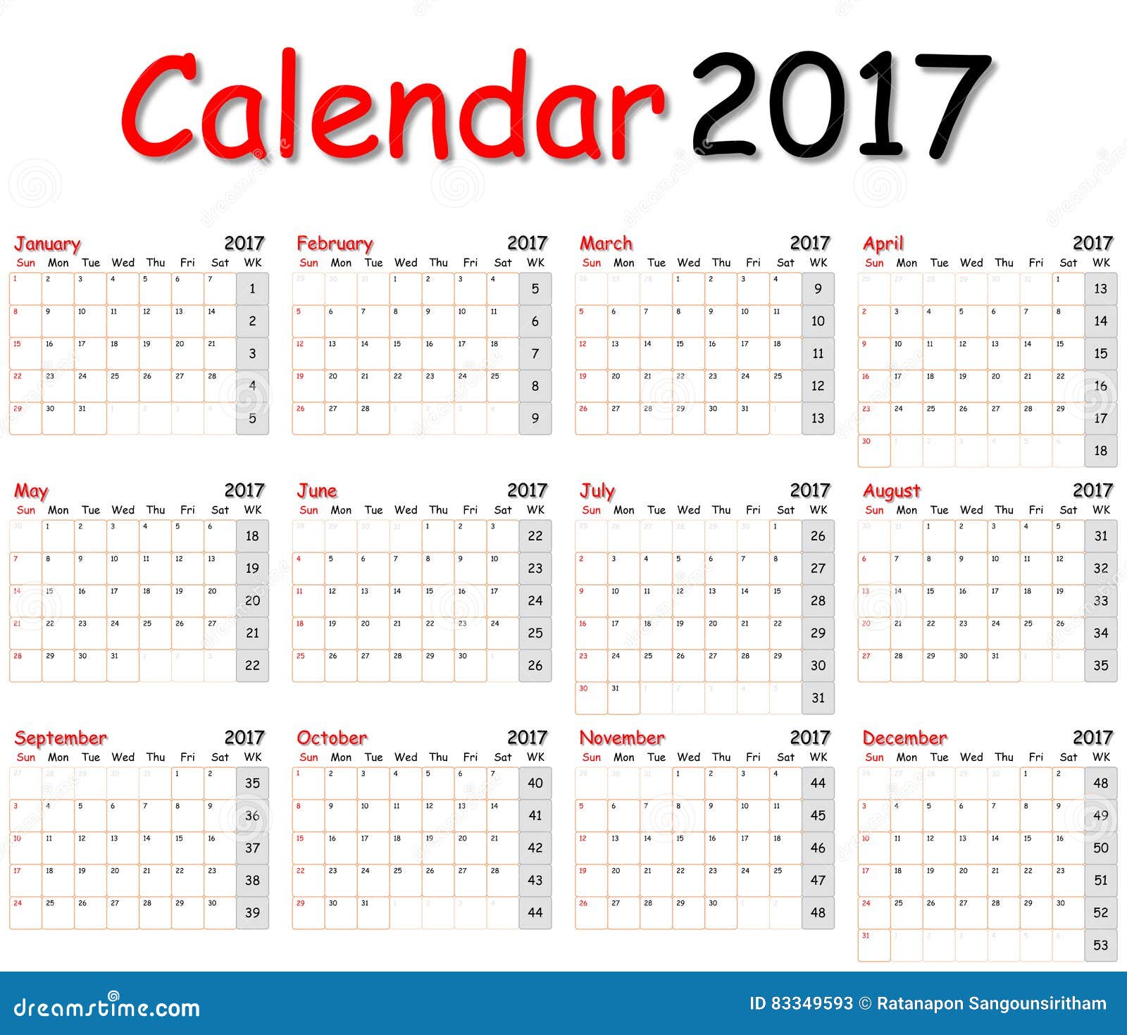 Calendar 2017. stock illustration. Illustration of july - 83349593