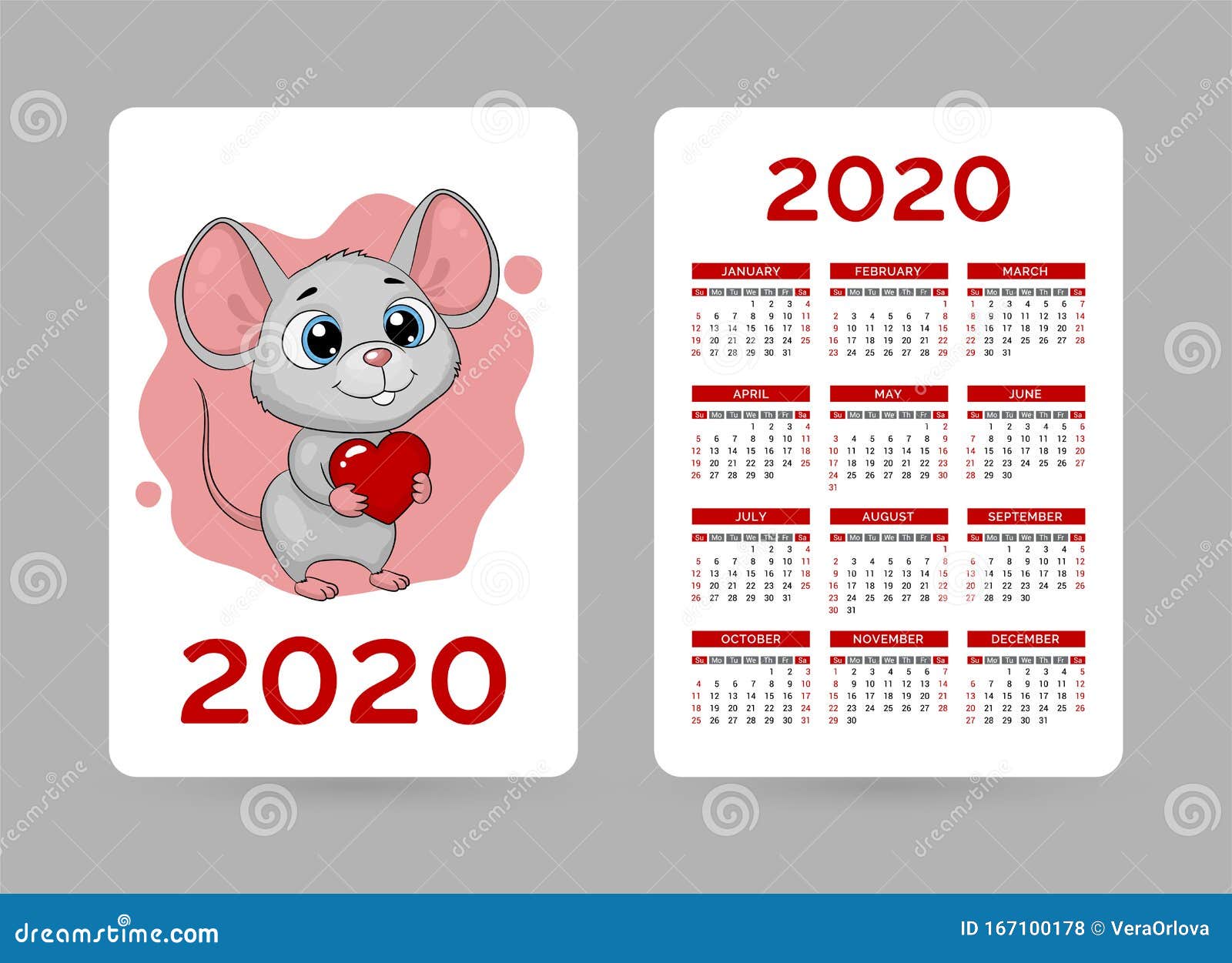 2020 Calendar with a mouse stock vector. Illustration of office - 167100178