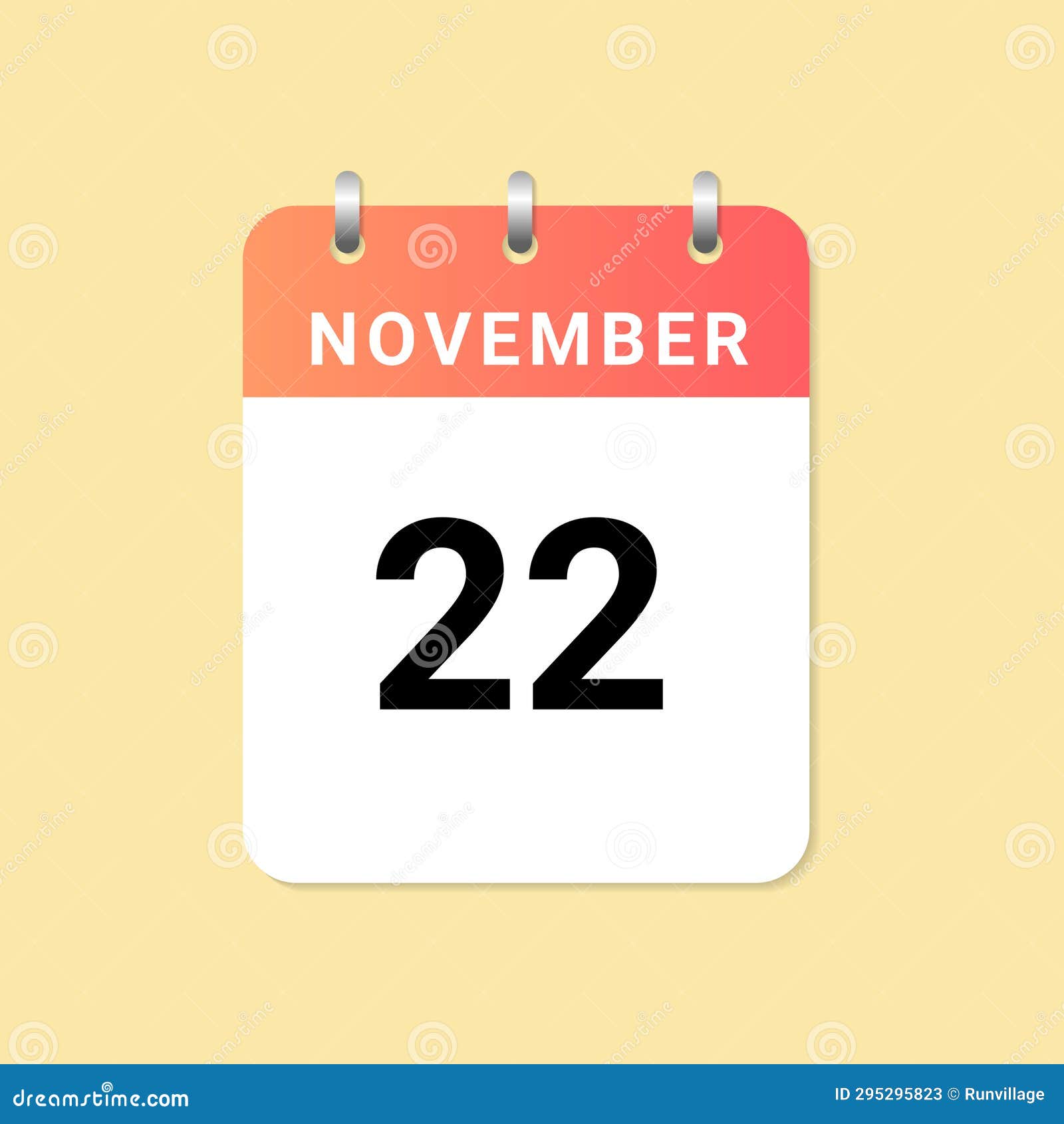 Daily Calendar 22nd of November Month on White Paper Note Stock Vector ...