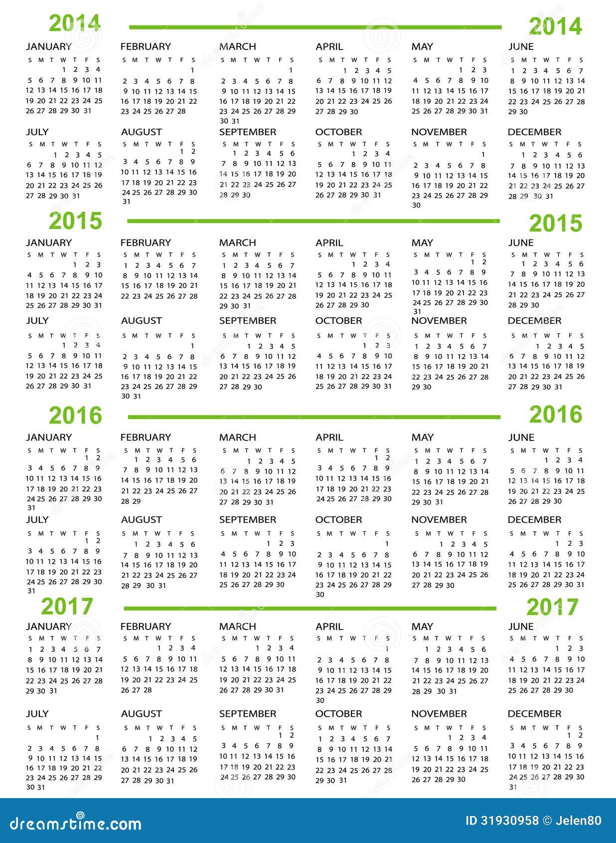 5 Year Calendar 2014 2015 2016 2017 2018 5 Year Calendar 2014 2015 2016 2017 2018