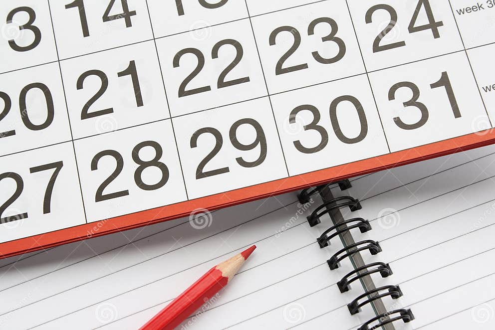 Calendar and notebook stock photo. Image of month, pencil - 13886514