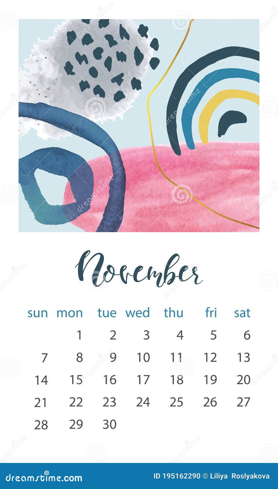 Calendar 2021 November. Abstract Modern Design. Editable Template. Wall ...