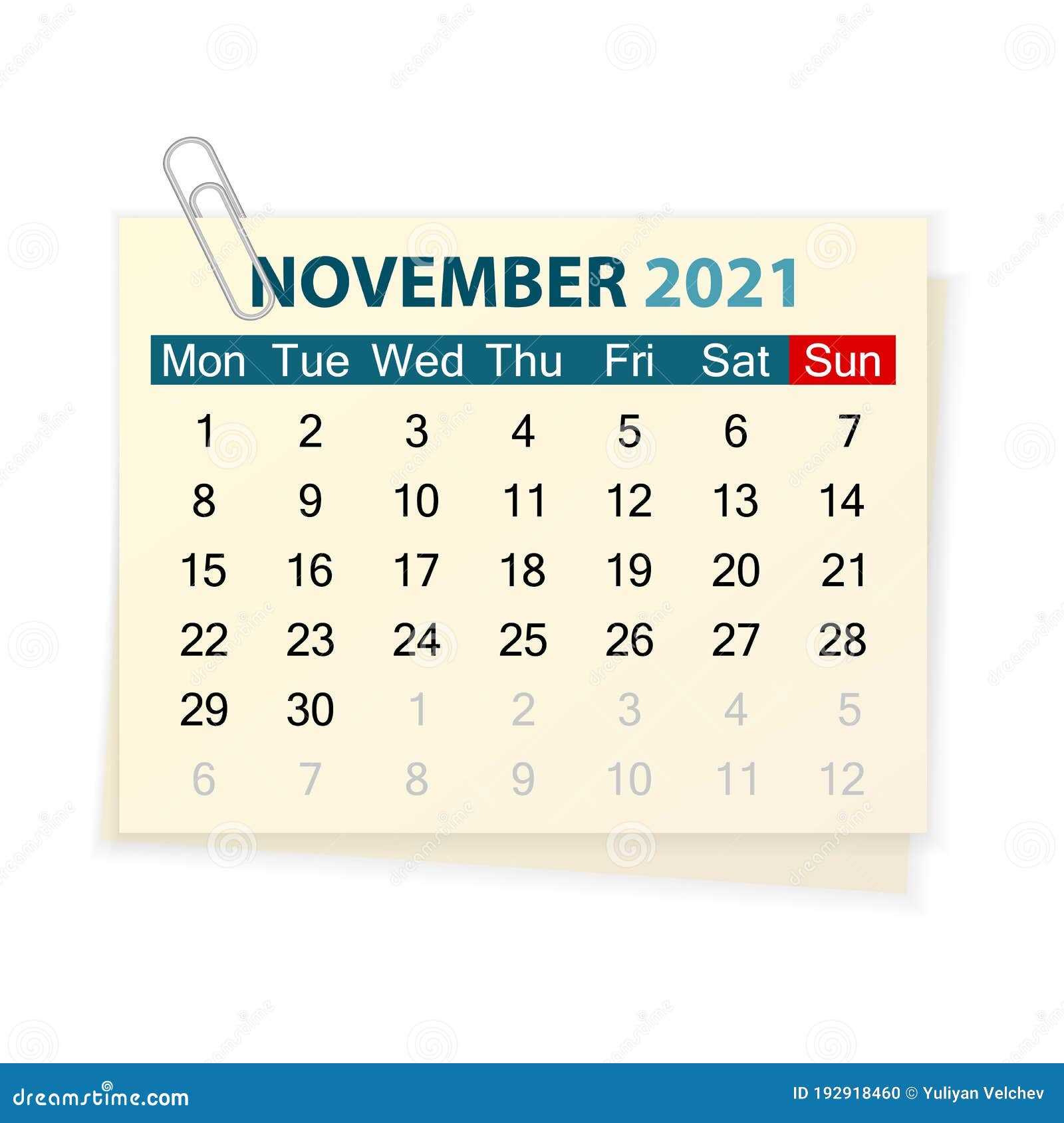 Calendar November 2021 stock vector. Illustration of thursday - 192918460