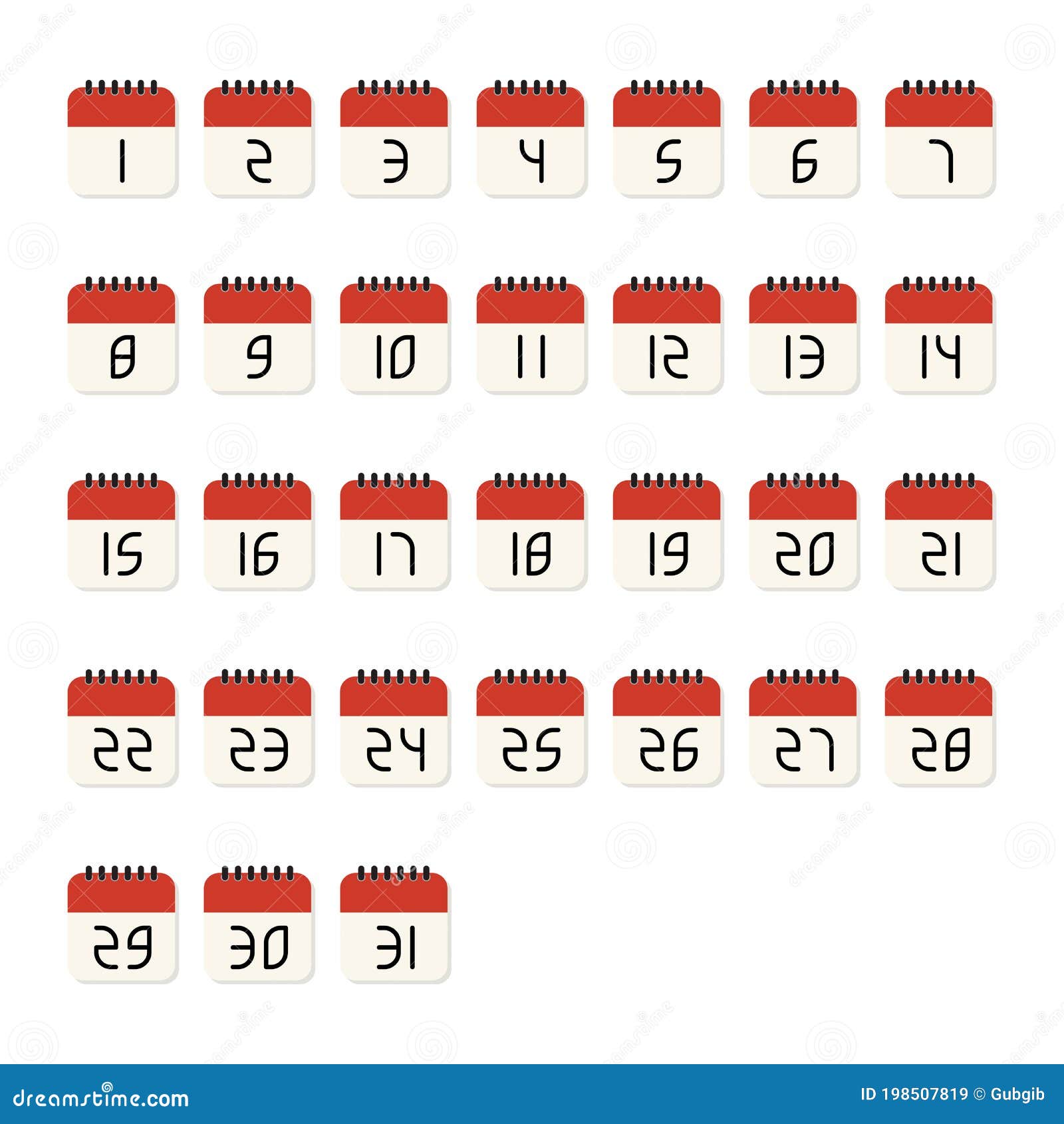 Calendar Number 1-31 Flat Icon on White Background Stock Vector ...