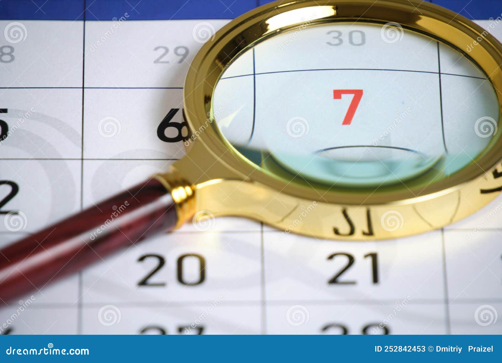 Calendar with Number Seven Under Magnifying Glass Stock Image - Image ...
