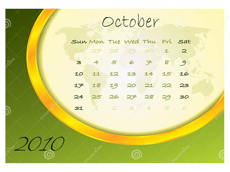 Calendar october 2010 stock vector. Illustration of organizer - 13002447