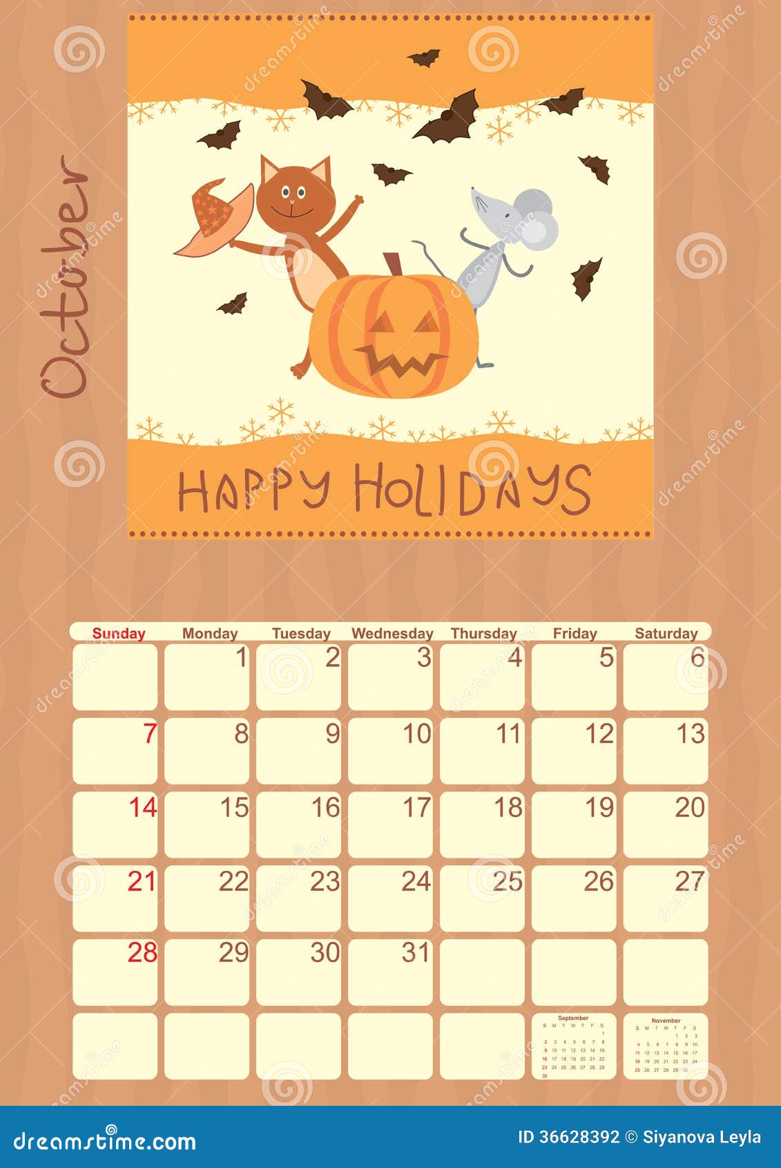 Calendar for October 2012 stock vector. Illustration of character ...