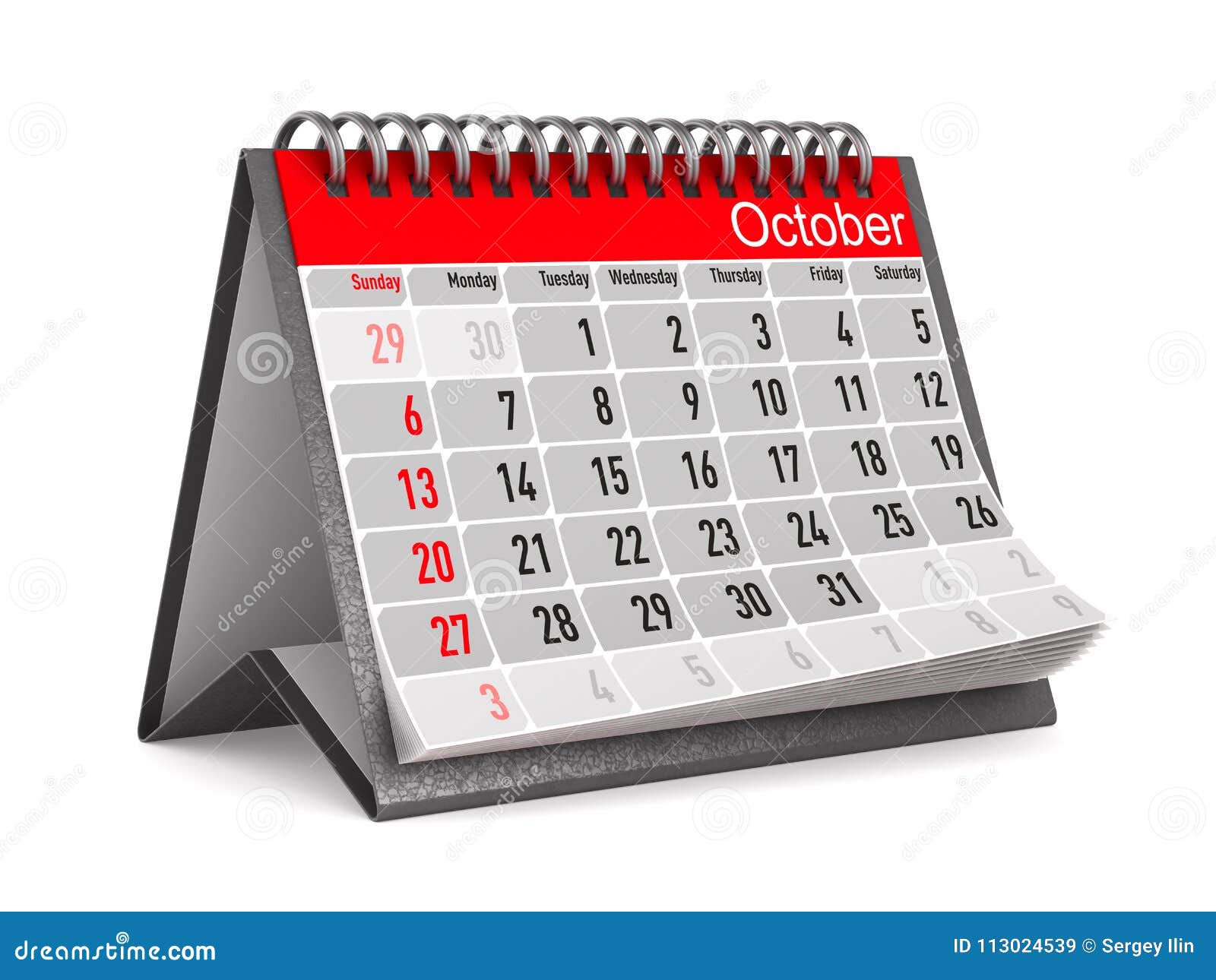 Calendar for October. Isolated 3D Illustration Stock Illustration ...