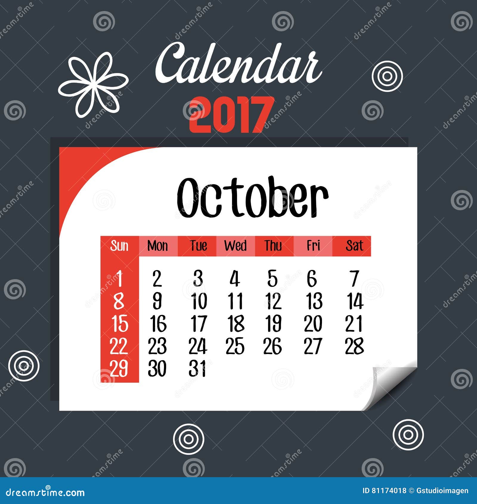 Calendar October 2017 Template Icon Stock Vector - Illustration of ...
