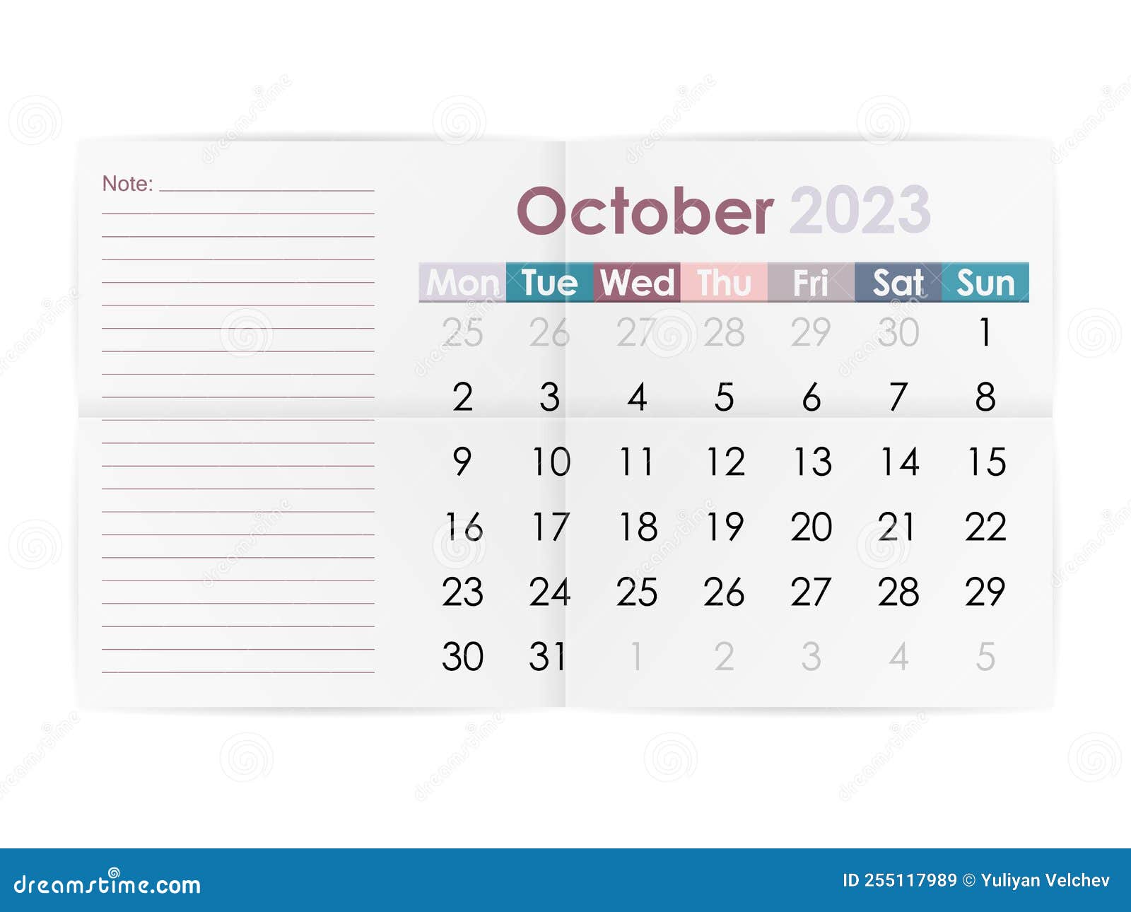 October 2023 Template, Calendar 2023 Design Vector, Planner Layout ...