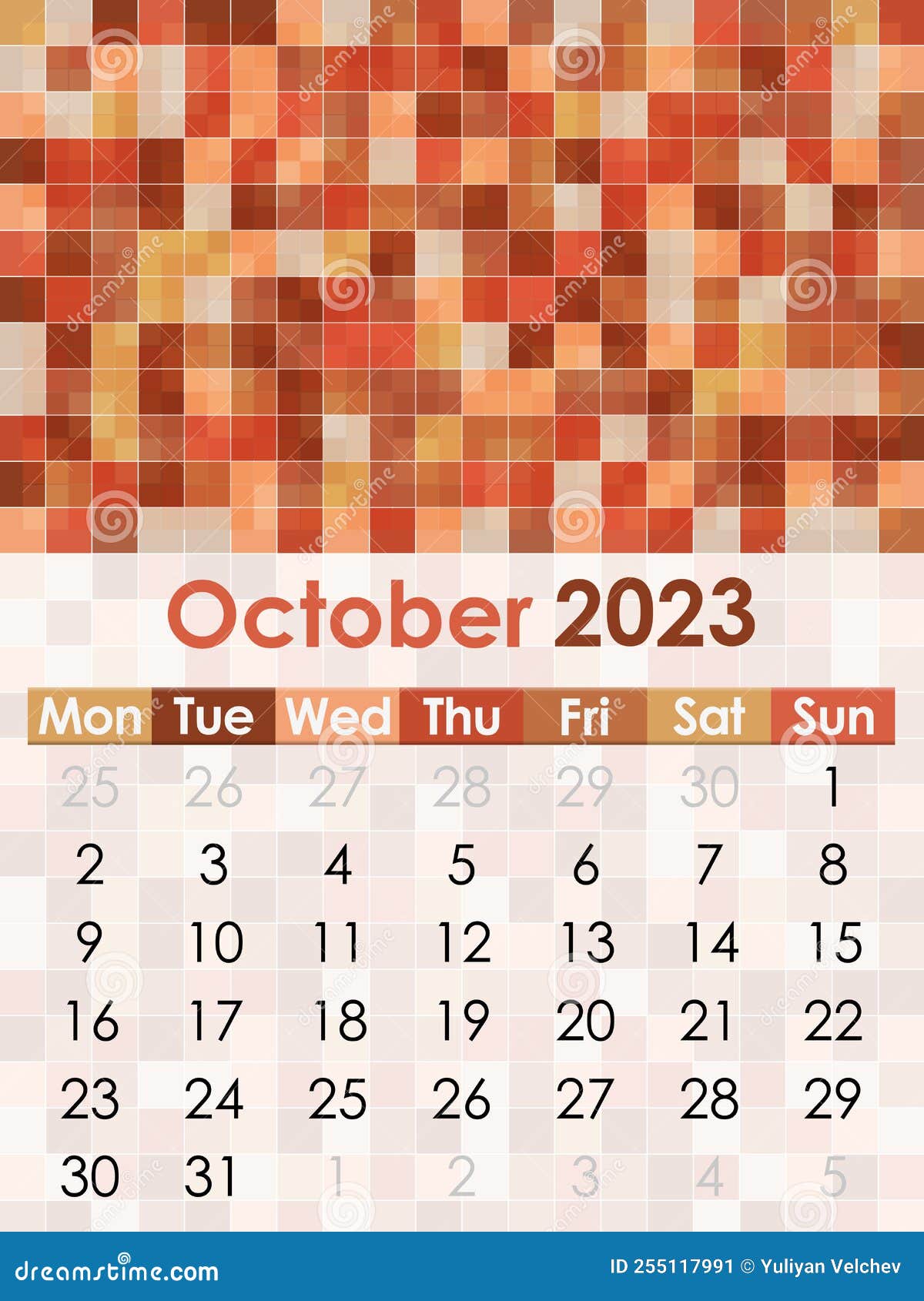 October 2023 Calendar Page. Vector Cartoon Illustration With Cute ...