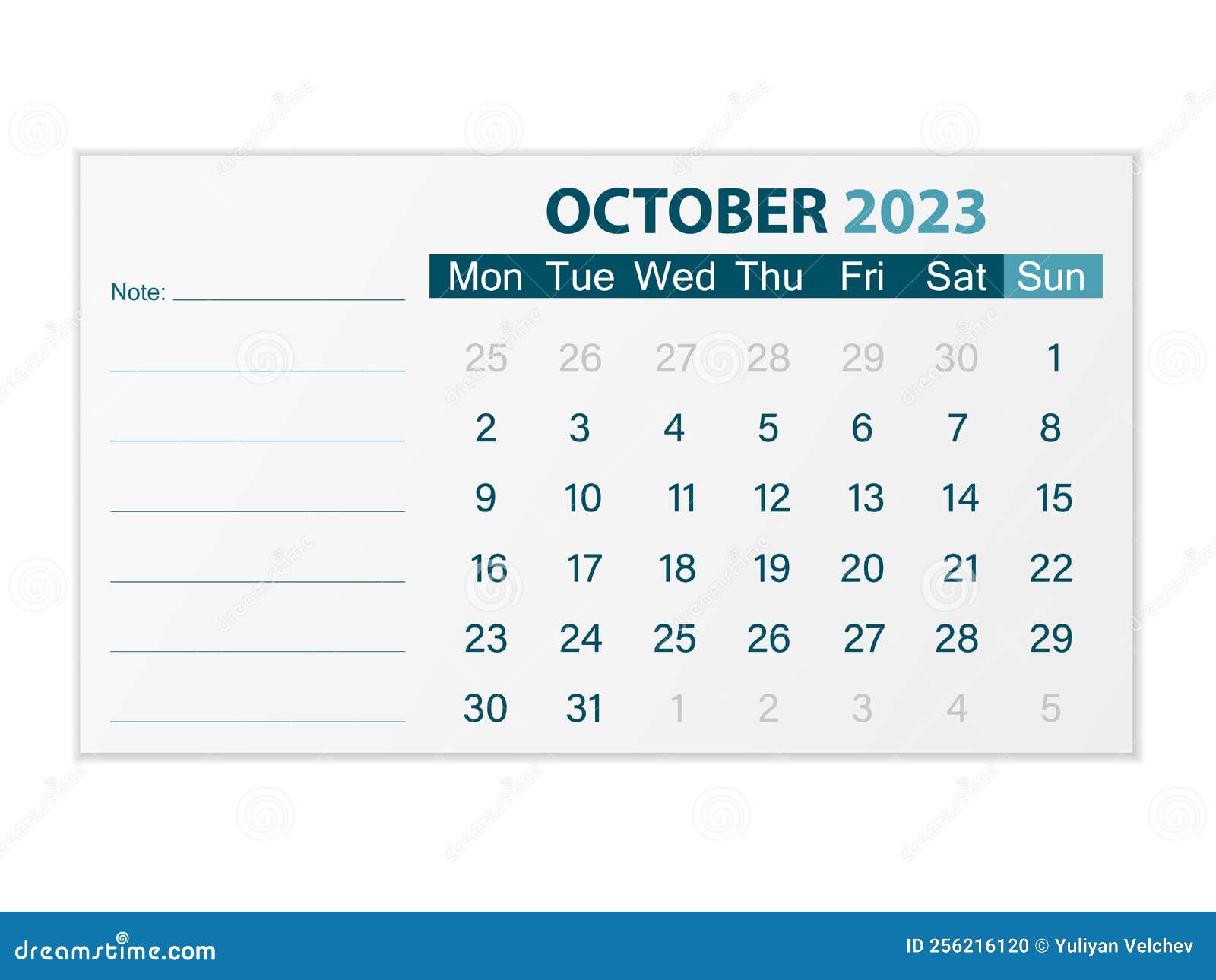 October 2023. Vector Monthly Calendar Template 2023 Year In Simple ...