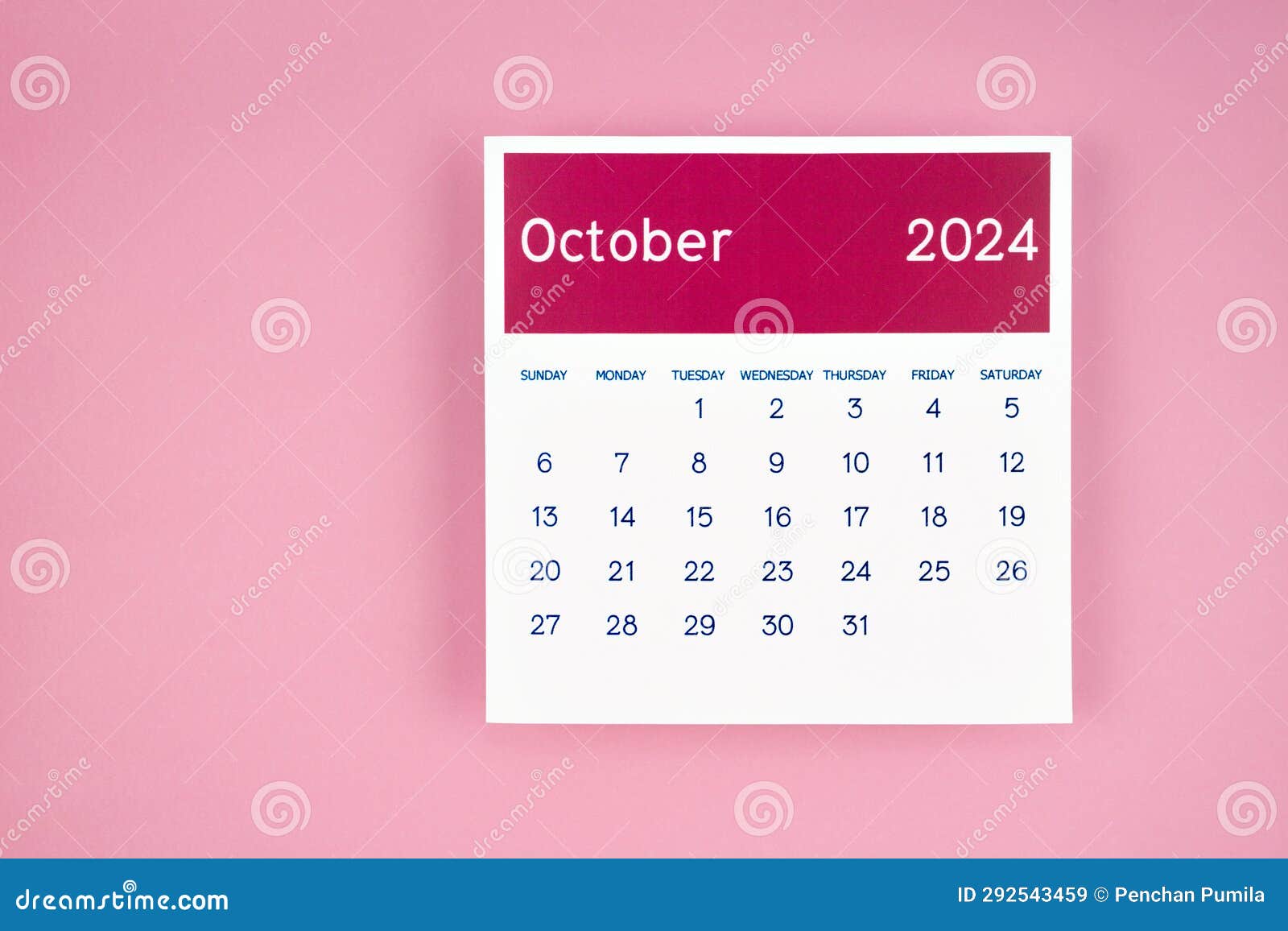 The Calendar Page October 2024 on Pink Color Background Stock Image ...