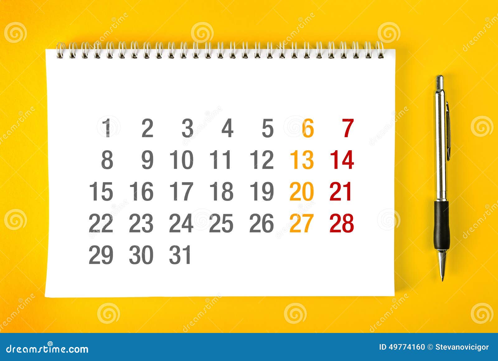 Calendar Page stock photo. Image of task, binding, organizer - 49774160