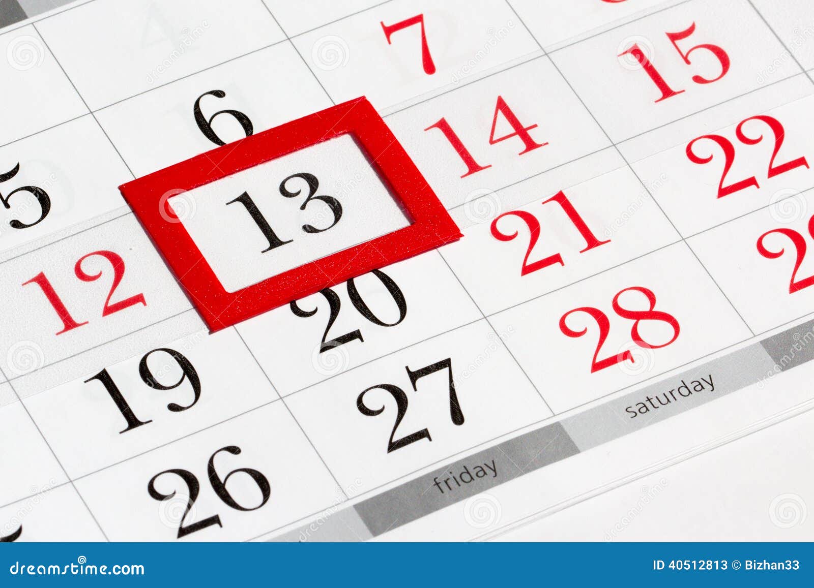 Calendar Page with Selected Friday 13 Stock Image - Image of calendar ...