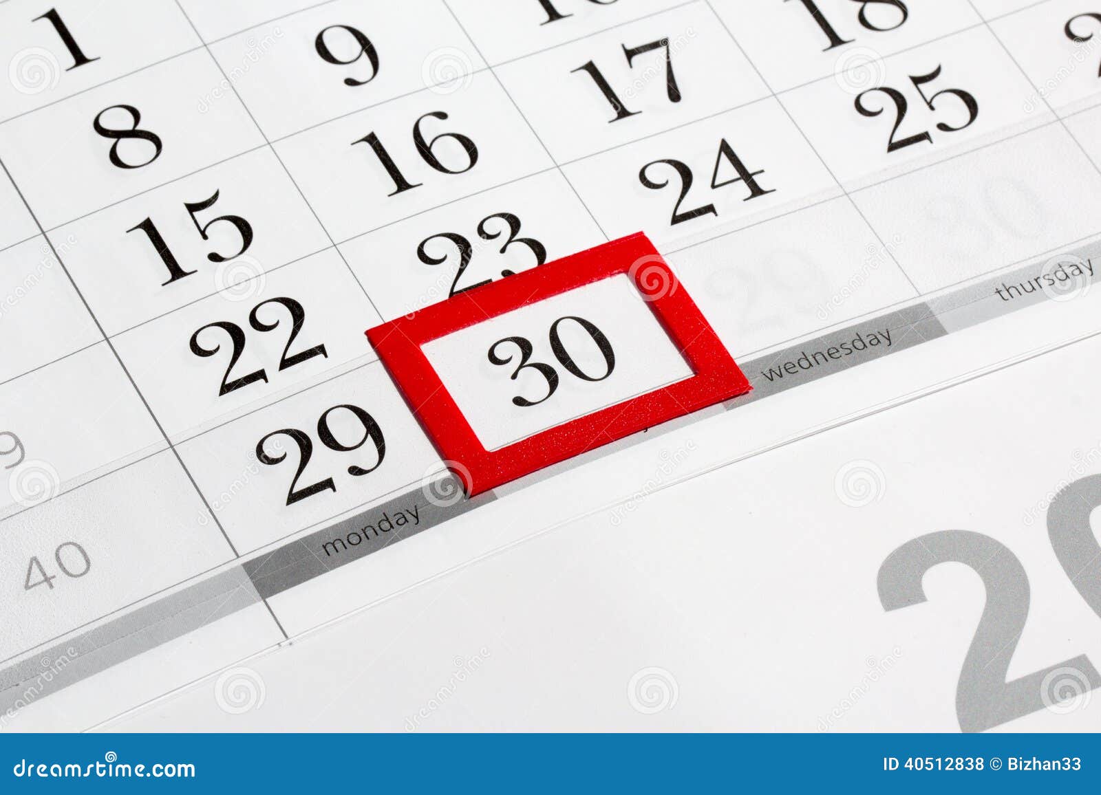 Calendar Page with Selected Last Date of Month Stock Photo - Image of ...