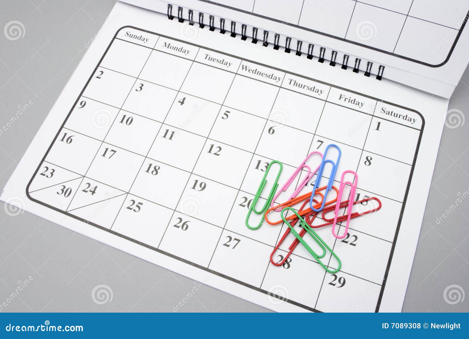 Calendar and Paper Clips stock photo. Image of numbers - 7089308
