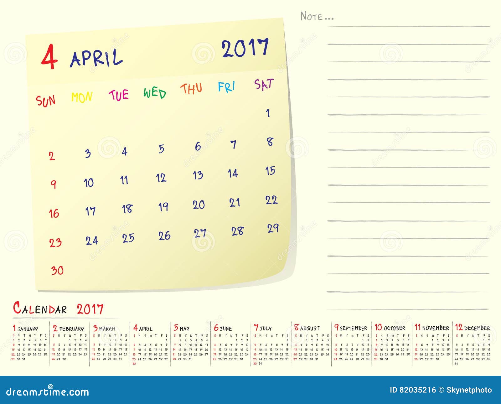 Calendar Paper Note April 2017 Stock Vector - Illustration of month ...