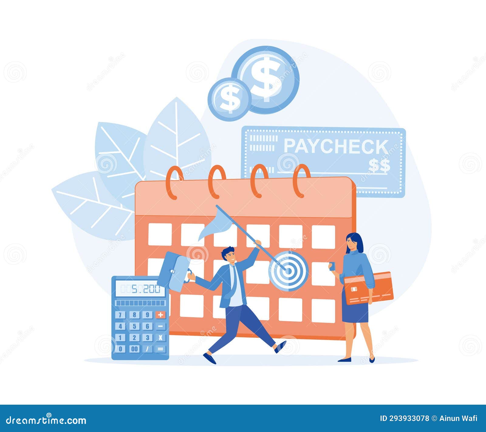 Calendar with Payday, Calculator and Tiny Business People Getting a ...