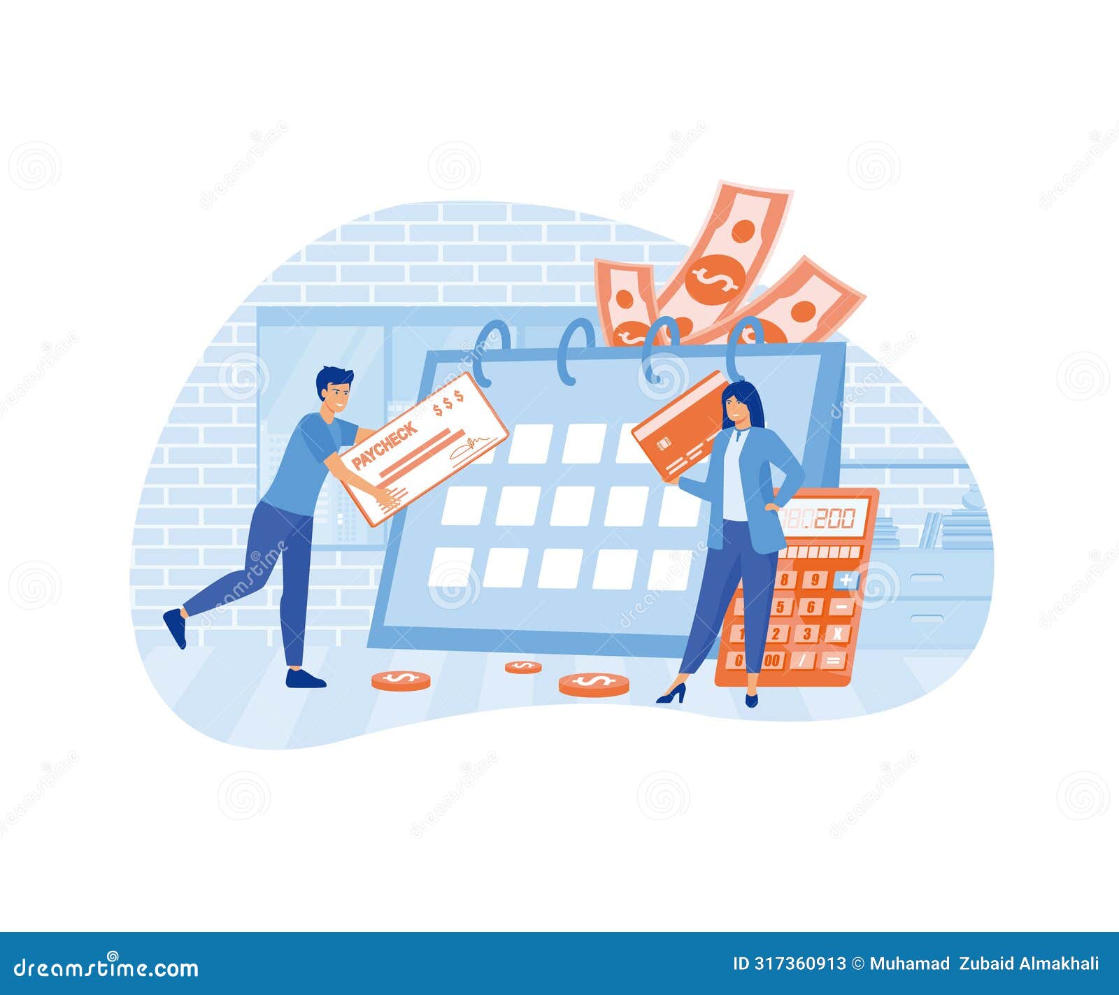 Calendar with Payday, Calculator and Tiny Business People Getting a ...