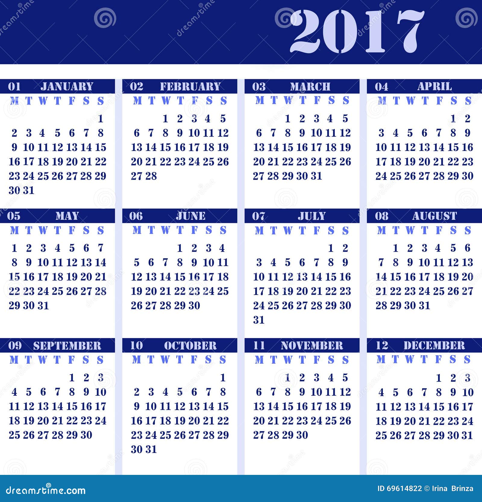 Calendar pelo ano 2017 ilustração stock. Ilustração de planejador ...