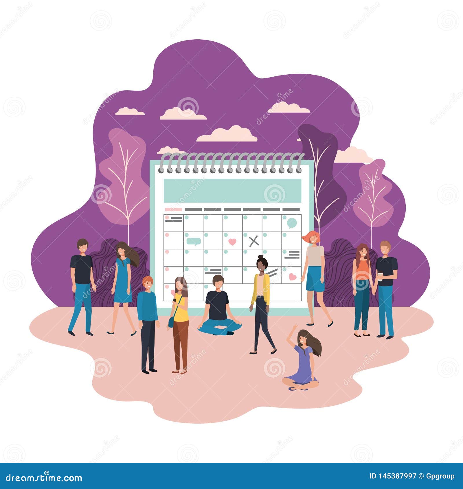 Calendar with People Around Avatar Character Stock Vector ...