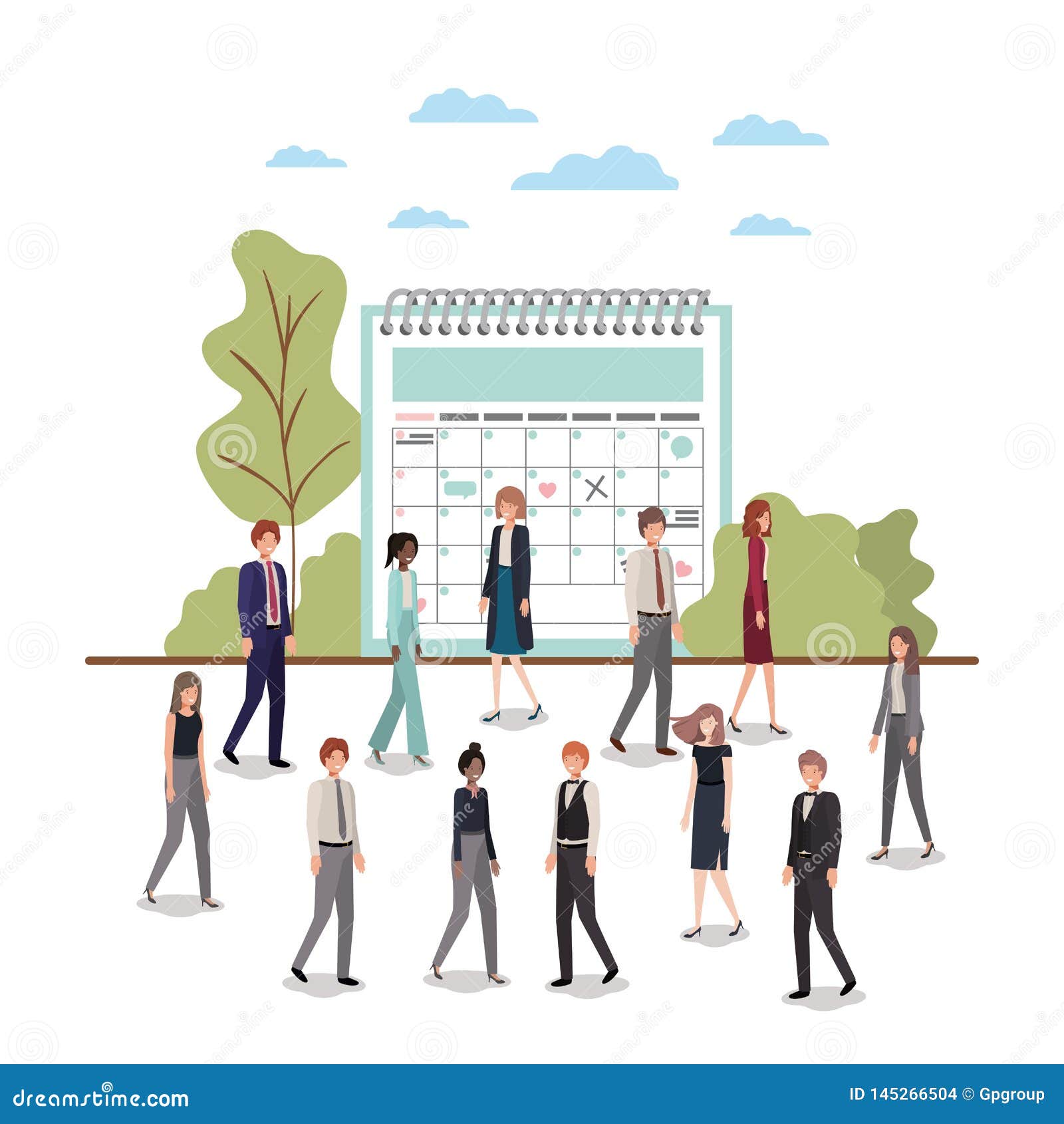 Calendar with People Around Avatar Character Stock Vector ...