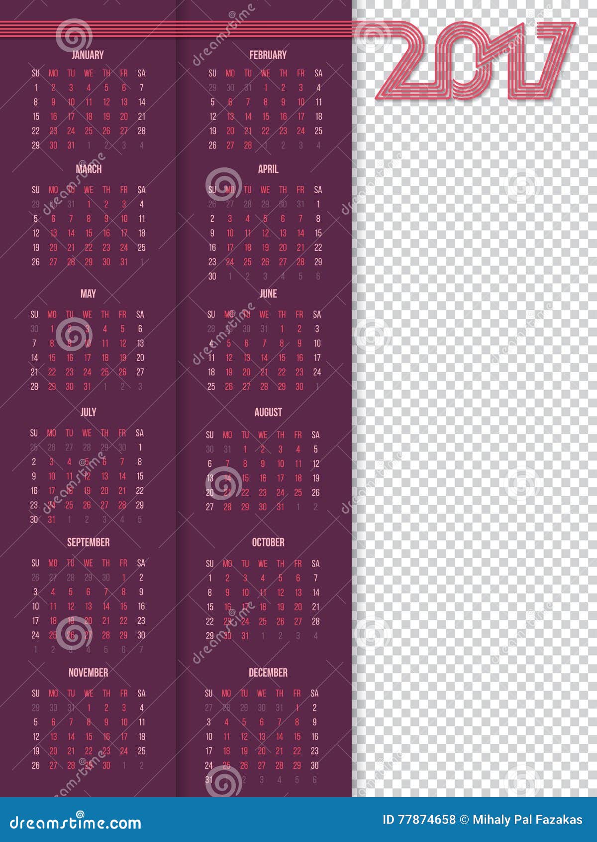 2017 Calendar with Photo Container on Right Stock Vector - Illustration ...