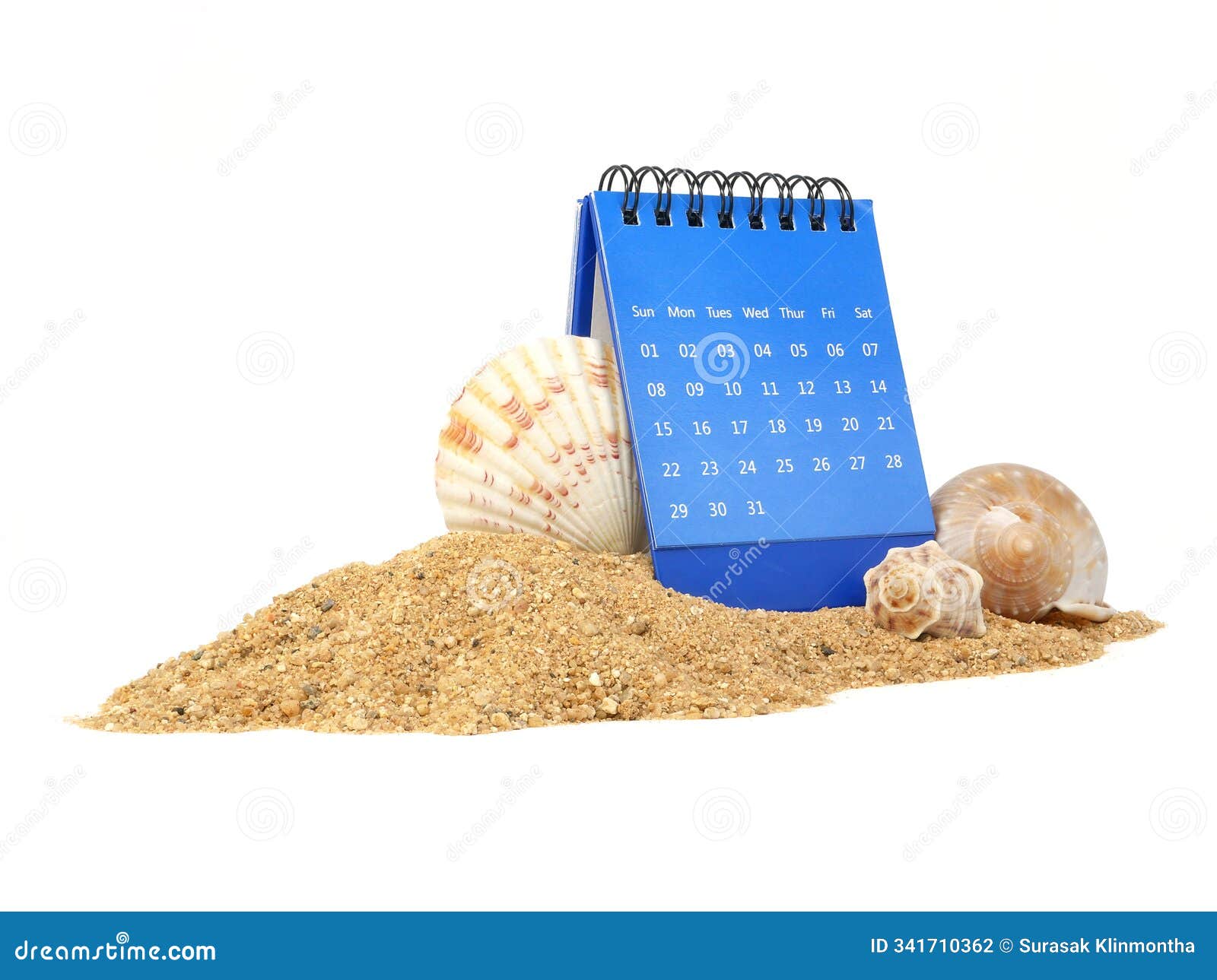 Calendar on Pile of Sand Isolated on White Background, Side View Stock ...