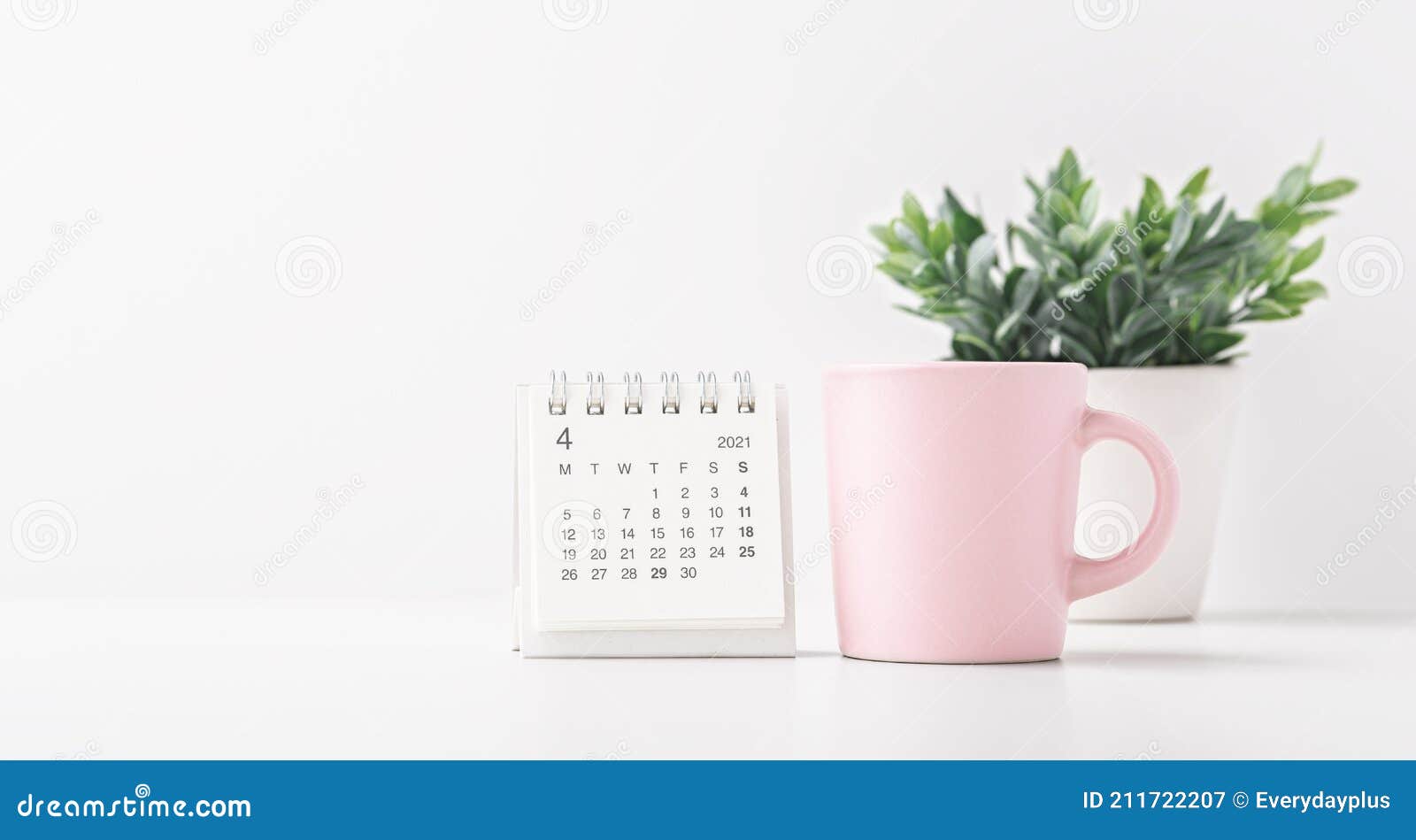 Calendar with Pink Mug and Plant in Pot Stock Image - Image of calendar ...
