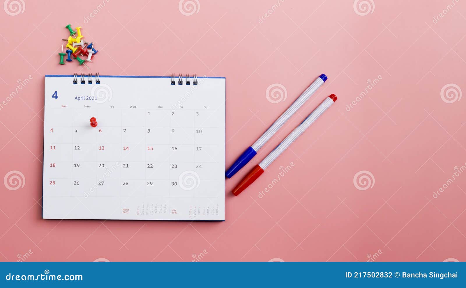 Calendar with Pins with Appointments on a Pink Background. Stock Photo ...