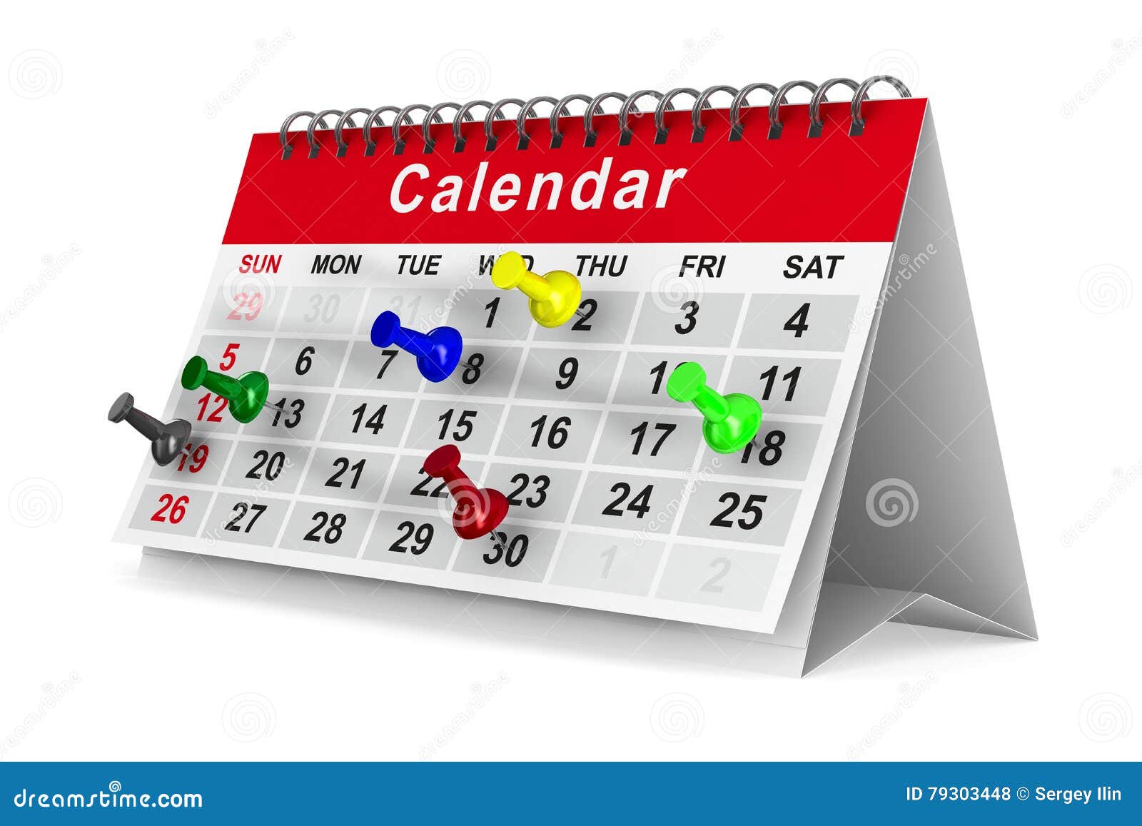 Calendar with Pins on White Background Stock Illustration ...