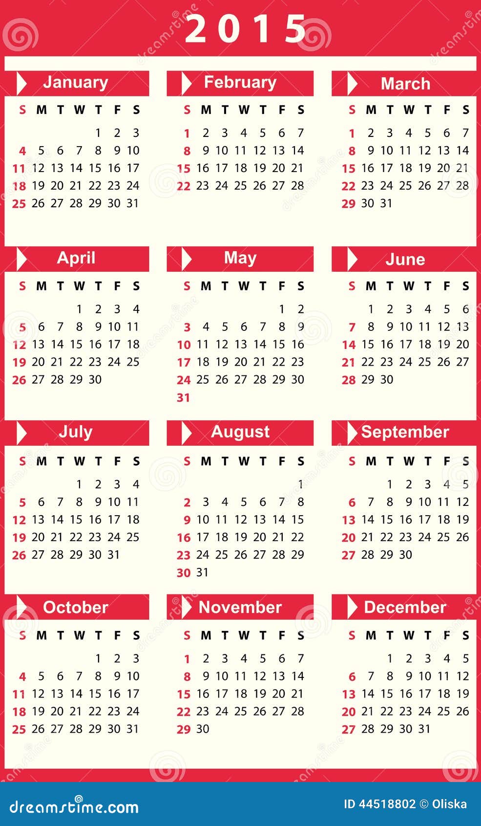 Calendar 2015 stock vector. Illustration of august, month - 44518802