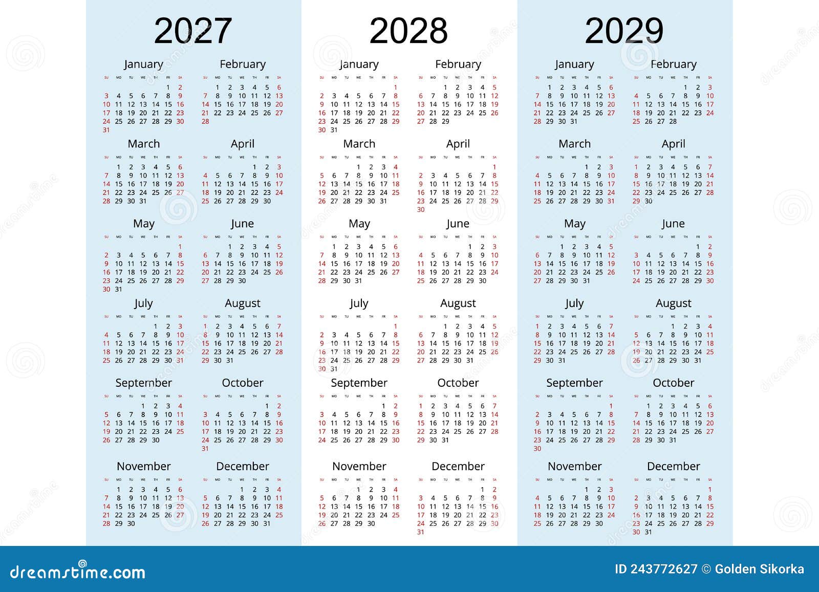 Calendar Planner 2027, 2028, 2029, Corporate Design Planner Template ...