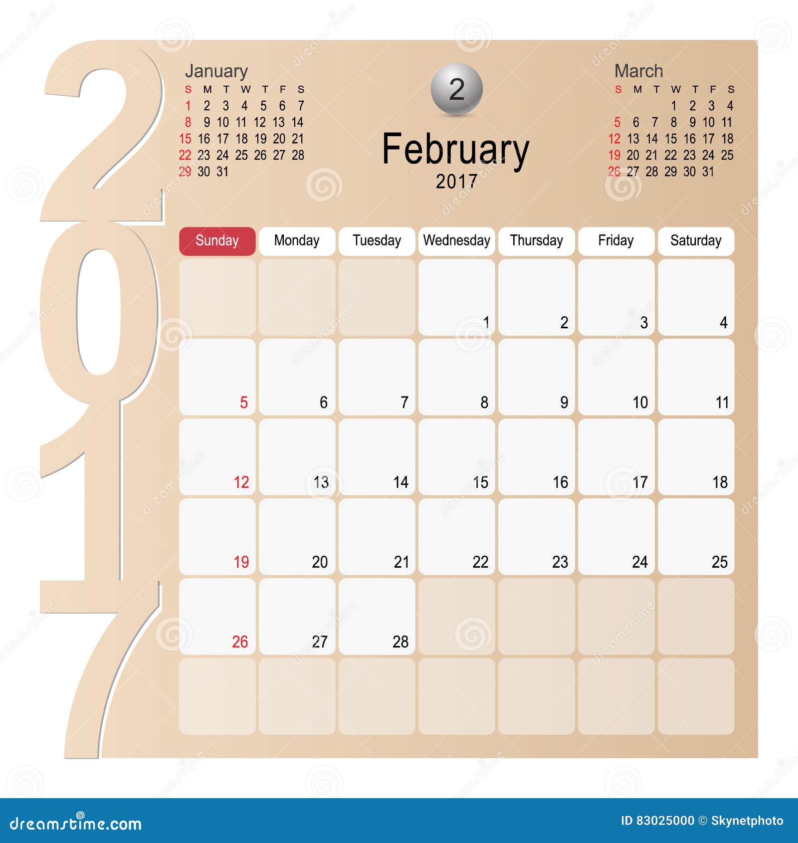 Calendar Planner Design February 2017 Stock Vector - Illustration of ...