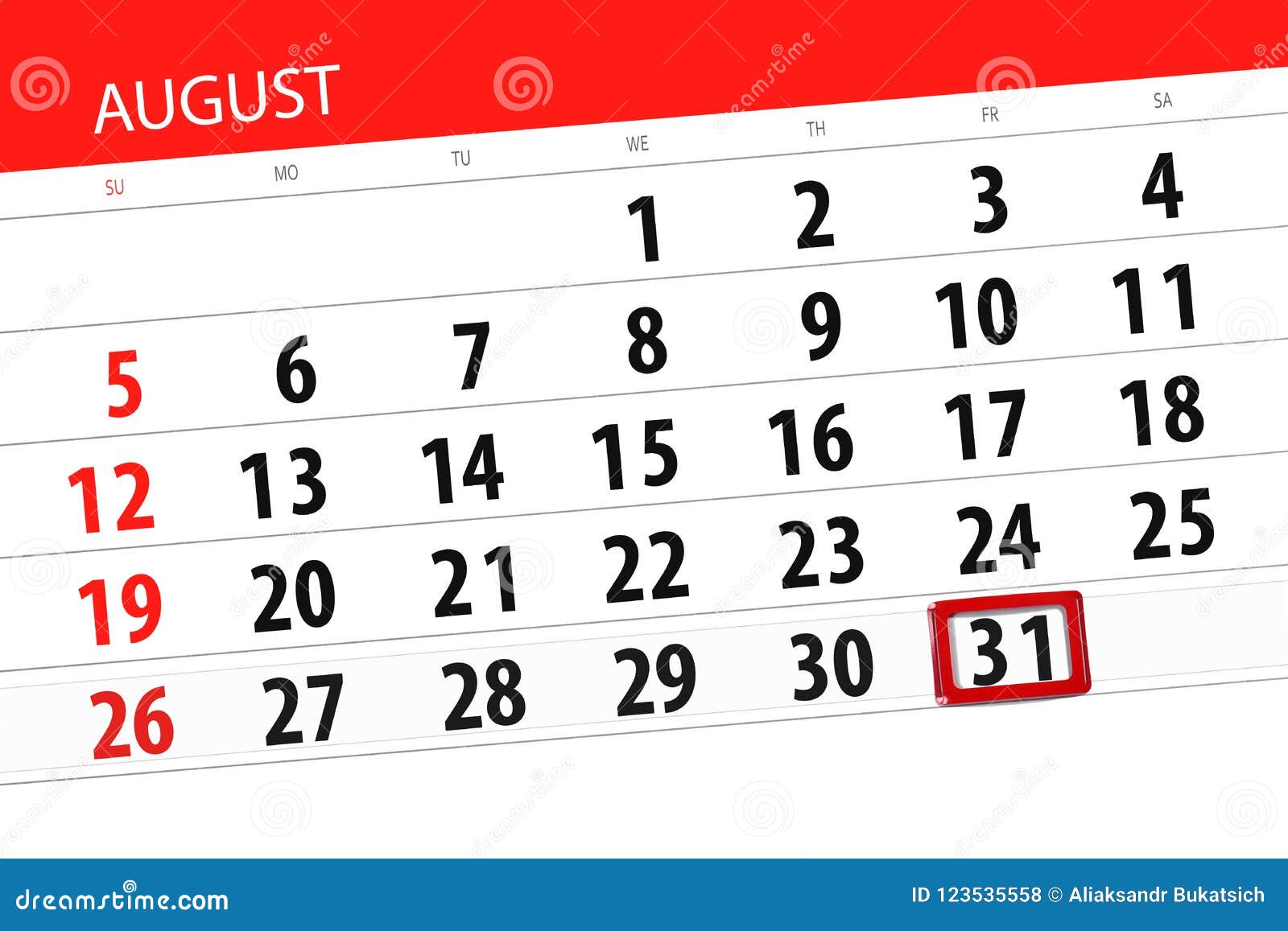 Calendar Planner for the Month, Deadline Day of the Week, 2018 August ...