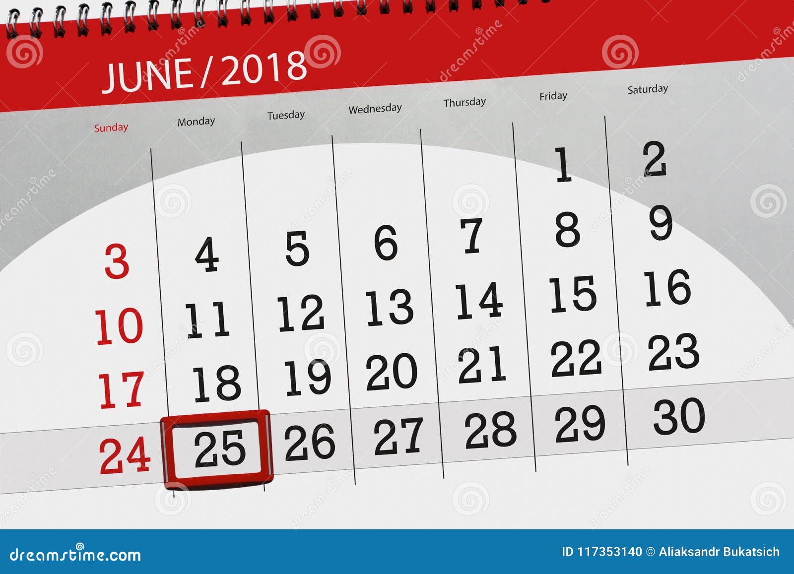 Calendar Planner for the Month, Deadline Day of the Week, Monday, 2018 ...