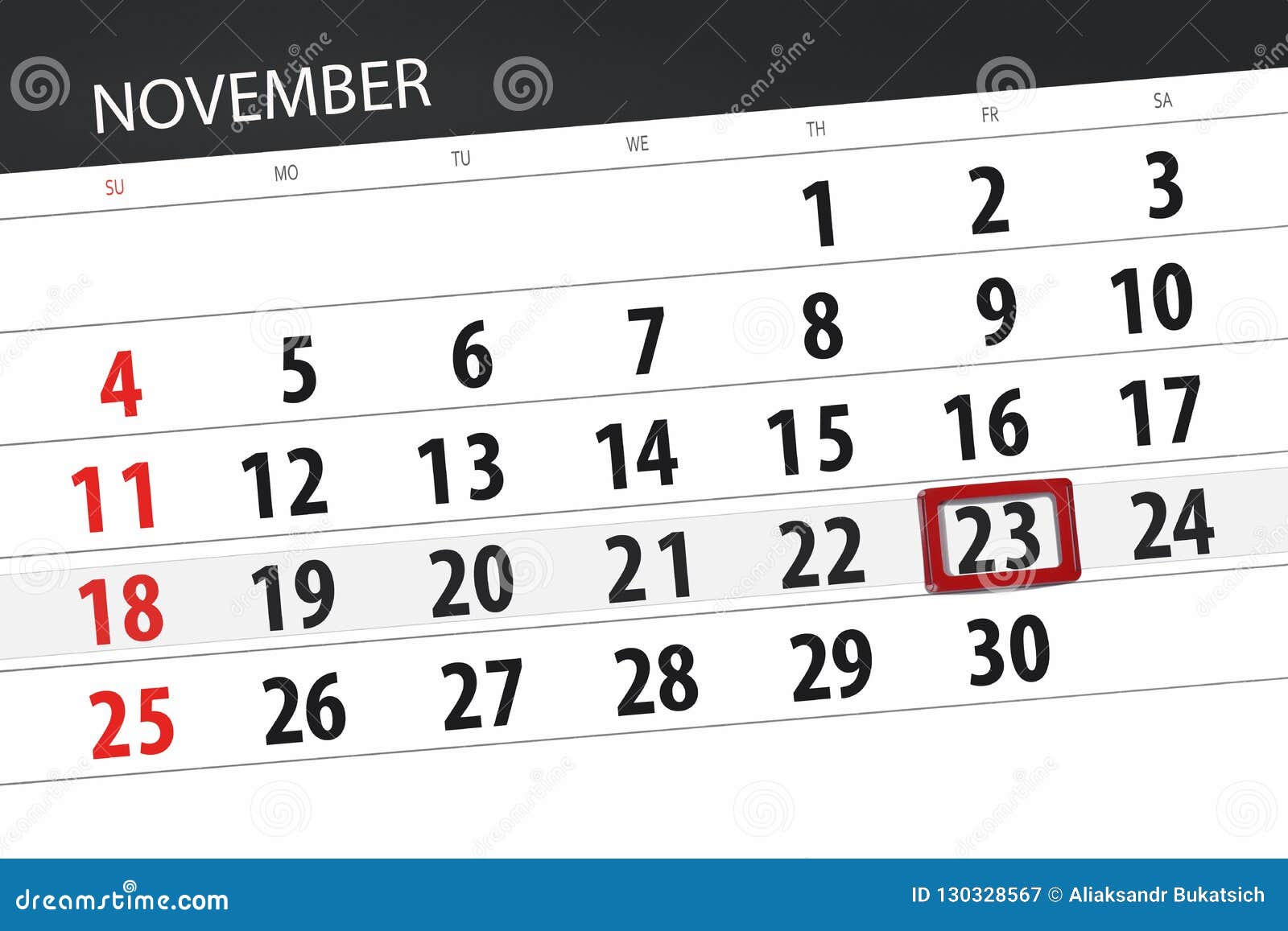 Calendar Planner for the Month, Deadline Day of the Week 2018 November ...