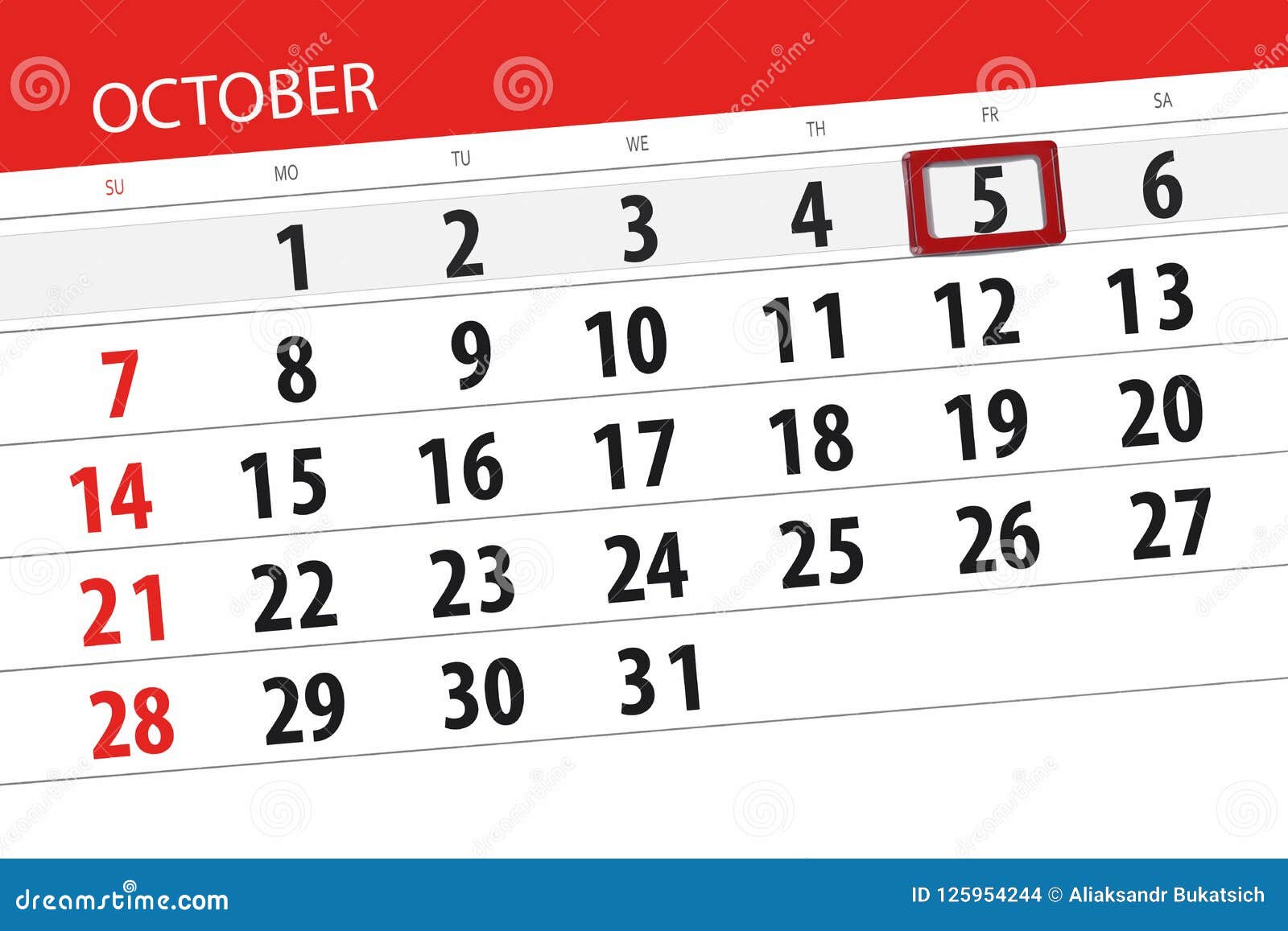 Calendar Planner for the Month, Deadline Day of the Week 2018 October ...