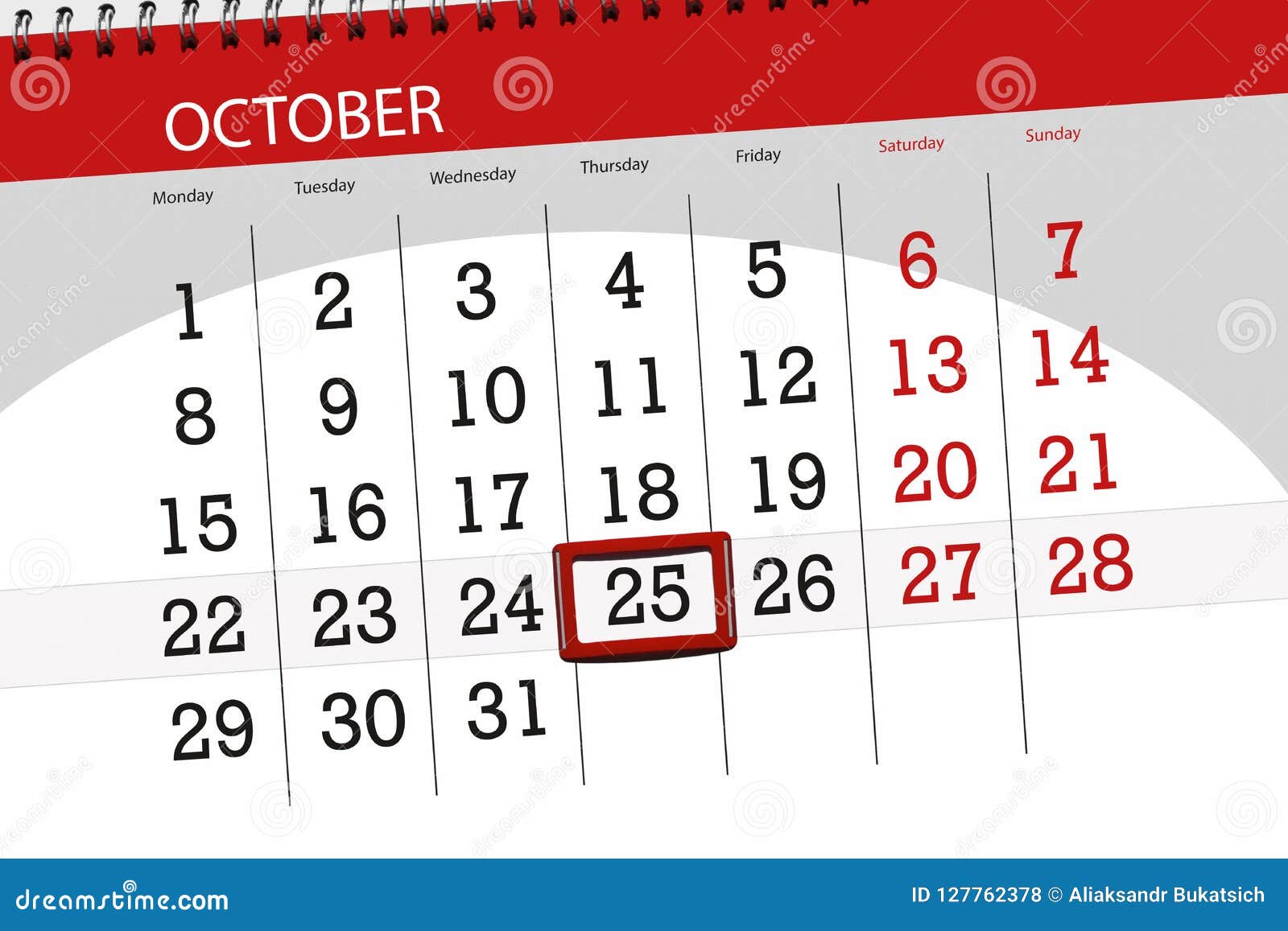 Calendar Planner for the Month, Deadline Day of the Week 2018 October ...