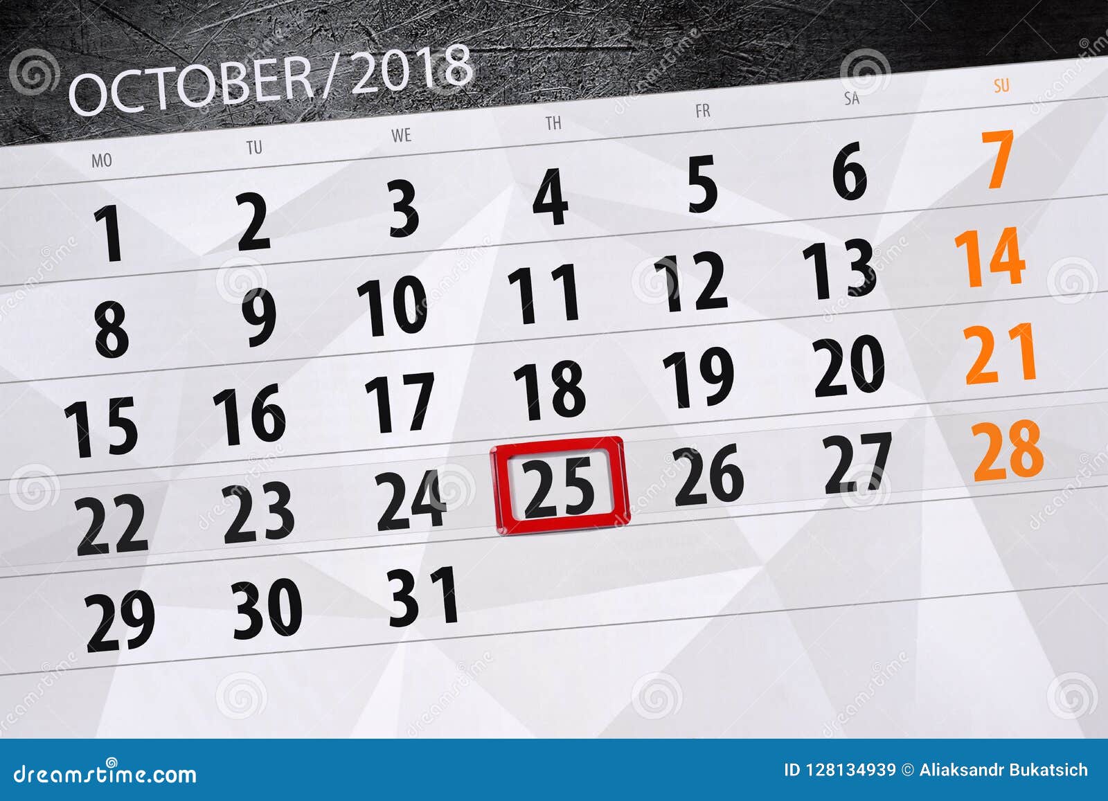 Calendar Planner for the Month, Deadline Day of the Week 2018 October ...