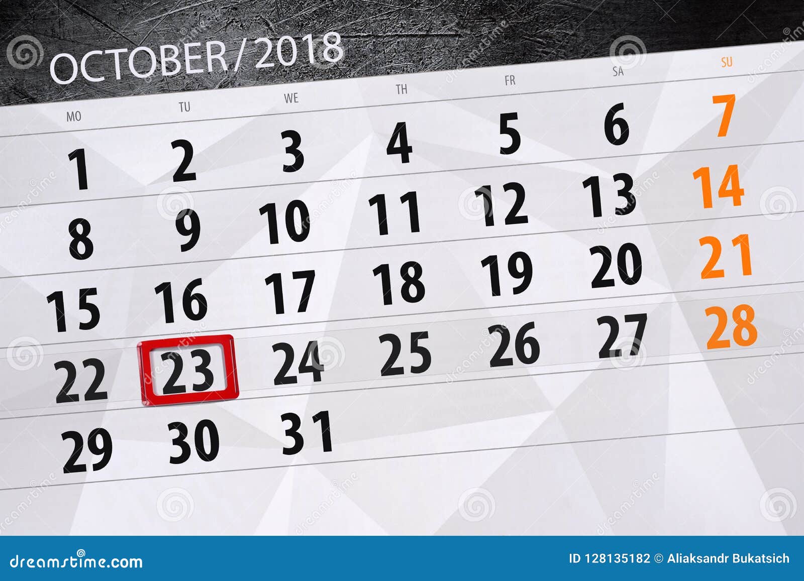 Calendar Planner for the Month, Deadline Day of the Week 2018 October ...