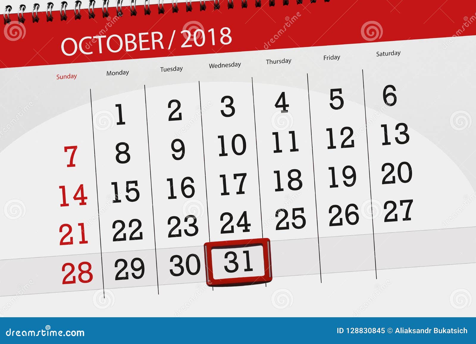 Calendar Planner for the Month, Deadline Day of the Week 2018 October ...