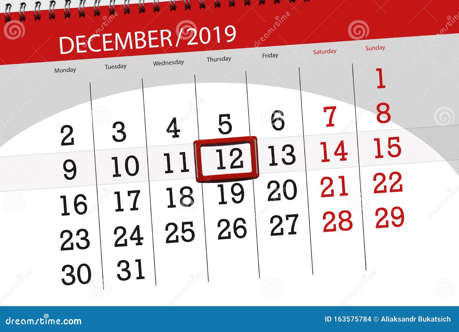 Calendar Planner for the Month December 2019, Deadline Day, 12 ...