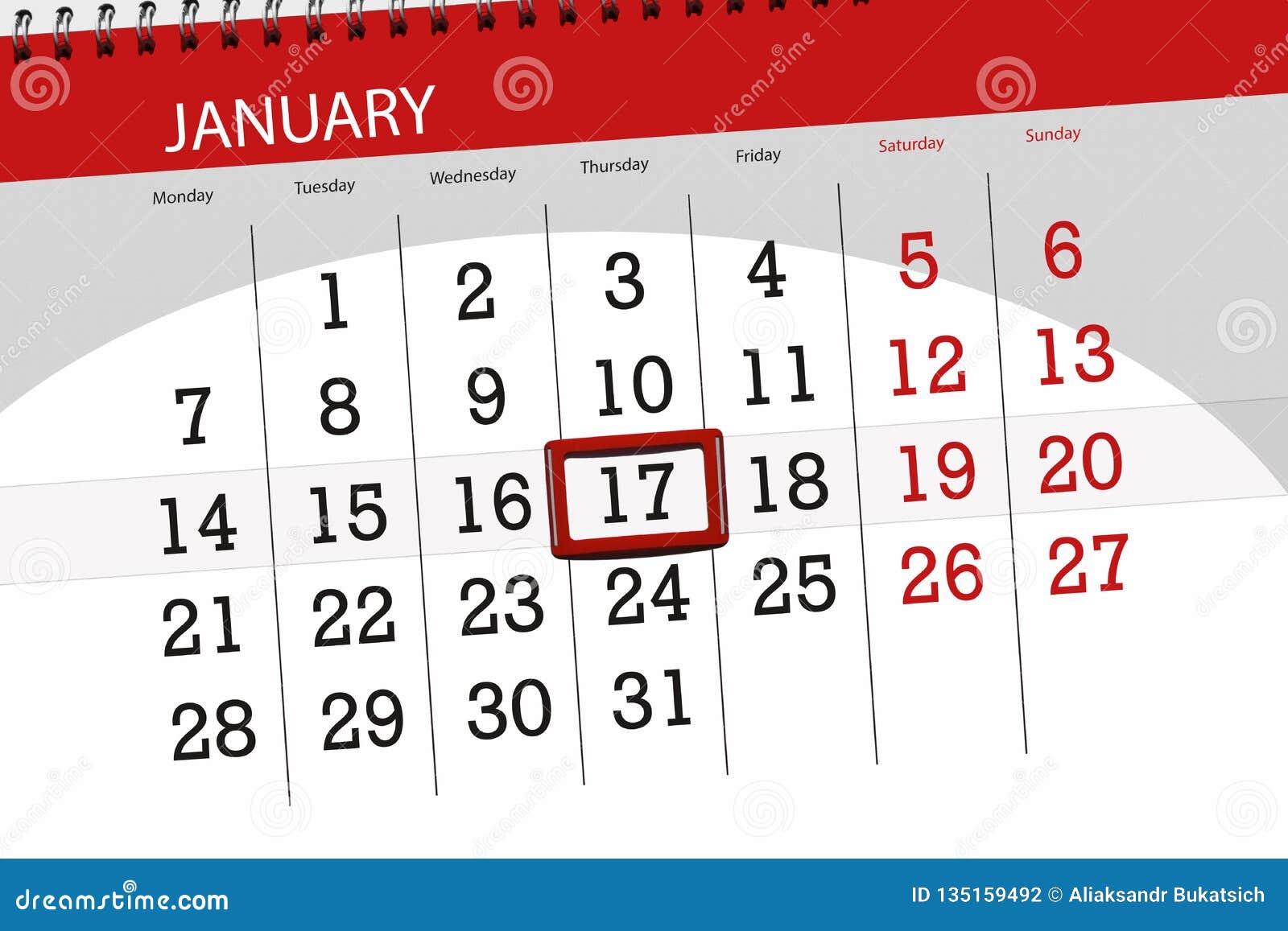 Calendar Planner for the Month January 2019, Deadline Day, 17, Thursday ...