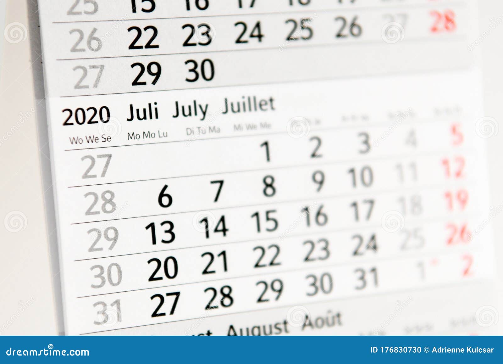Calendar Planner for the Month July 2020 Stock Photo - Image of chart ...