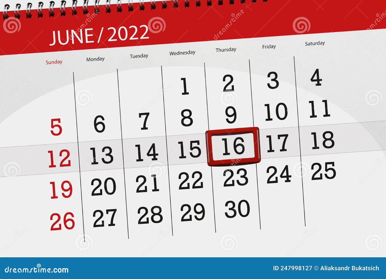 Calendar Planner for the Month June 2022, Deadline Day, 16, Thursday ...