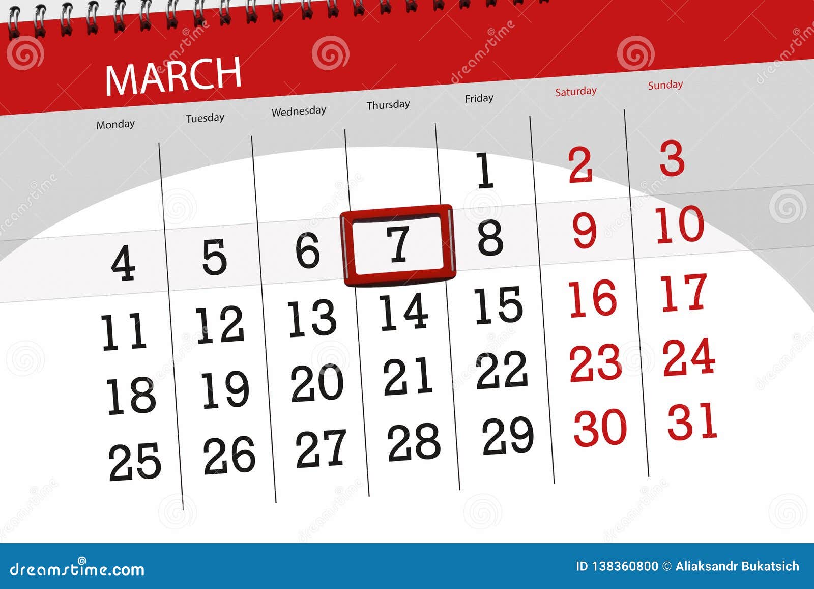 Calendar Planner for the Month March 2019, Deadline Day, 7, Thursday ...